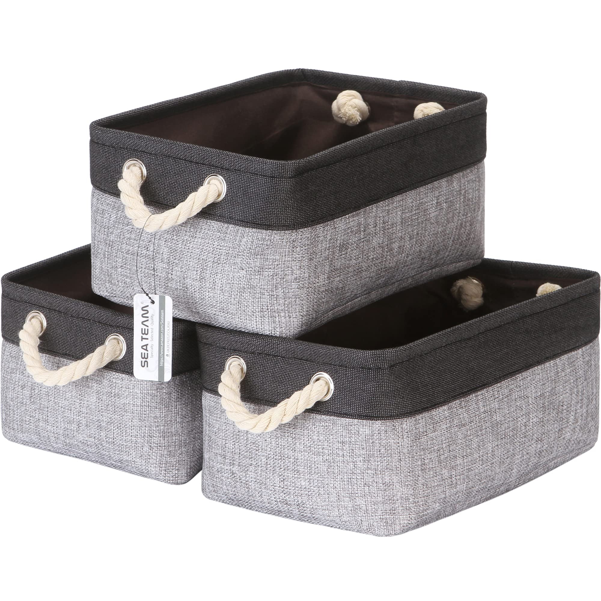 Sea Team Foldable Cloth Storage Baskets, 3-Pack Small Organizer Bins ...
