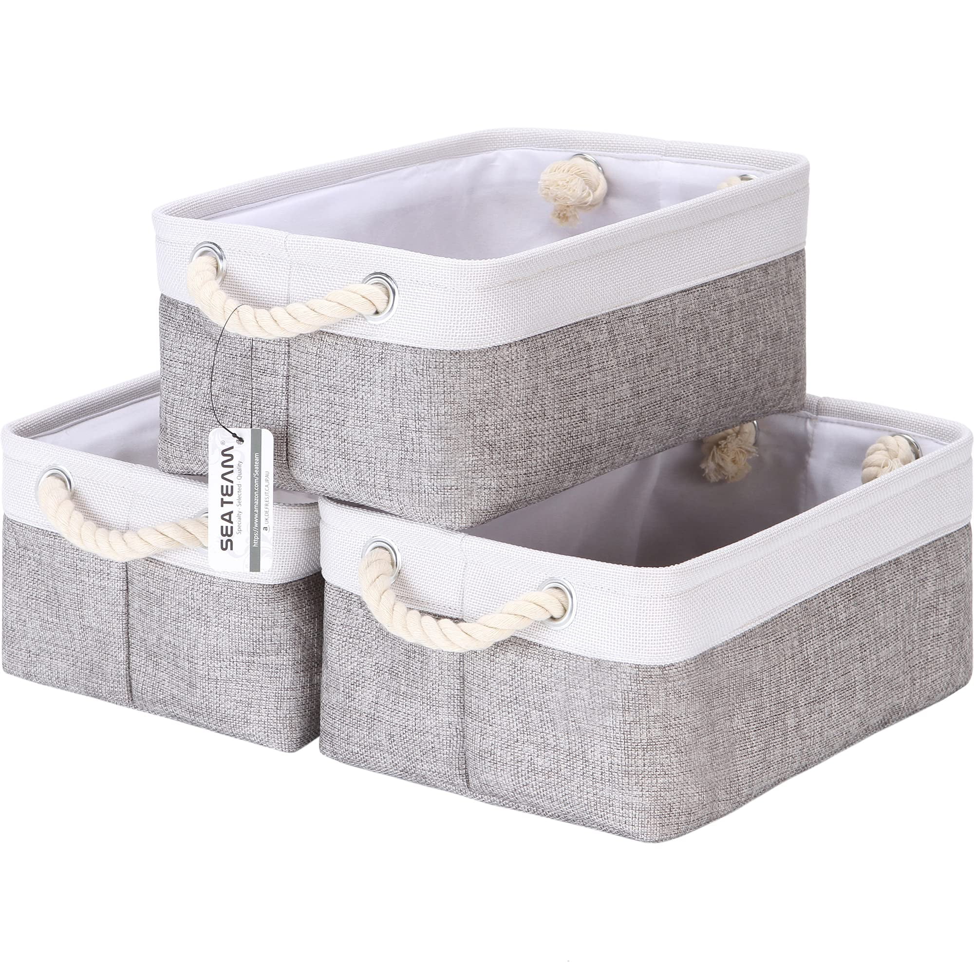 Sea Team 3-Pack Small Storage Baskets, Collapsible Canvas Organizer ...