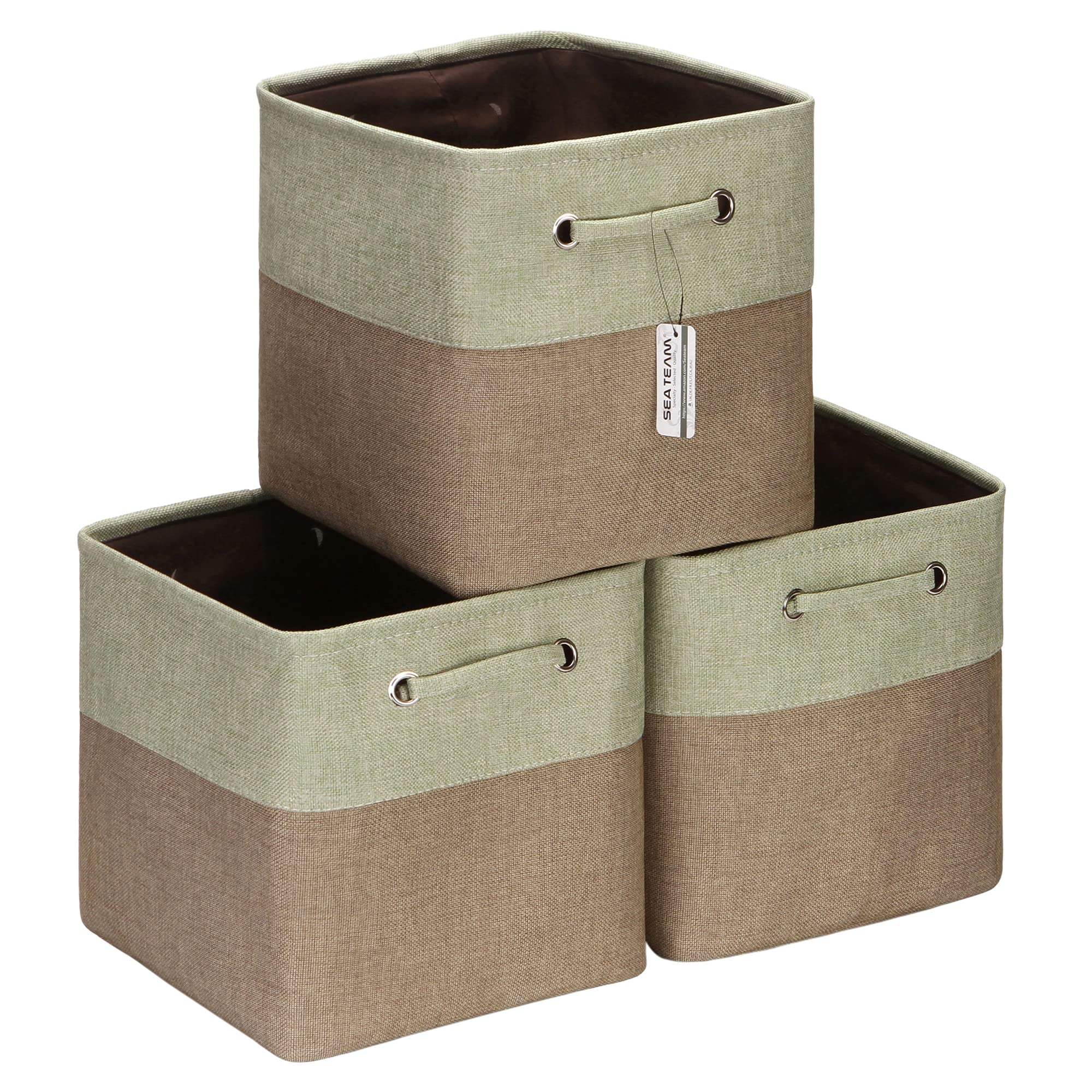 Sea Team 3-Pack Foldable Canvas Storage Baskets, 11 x 11 x 11 Inches ...