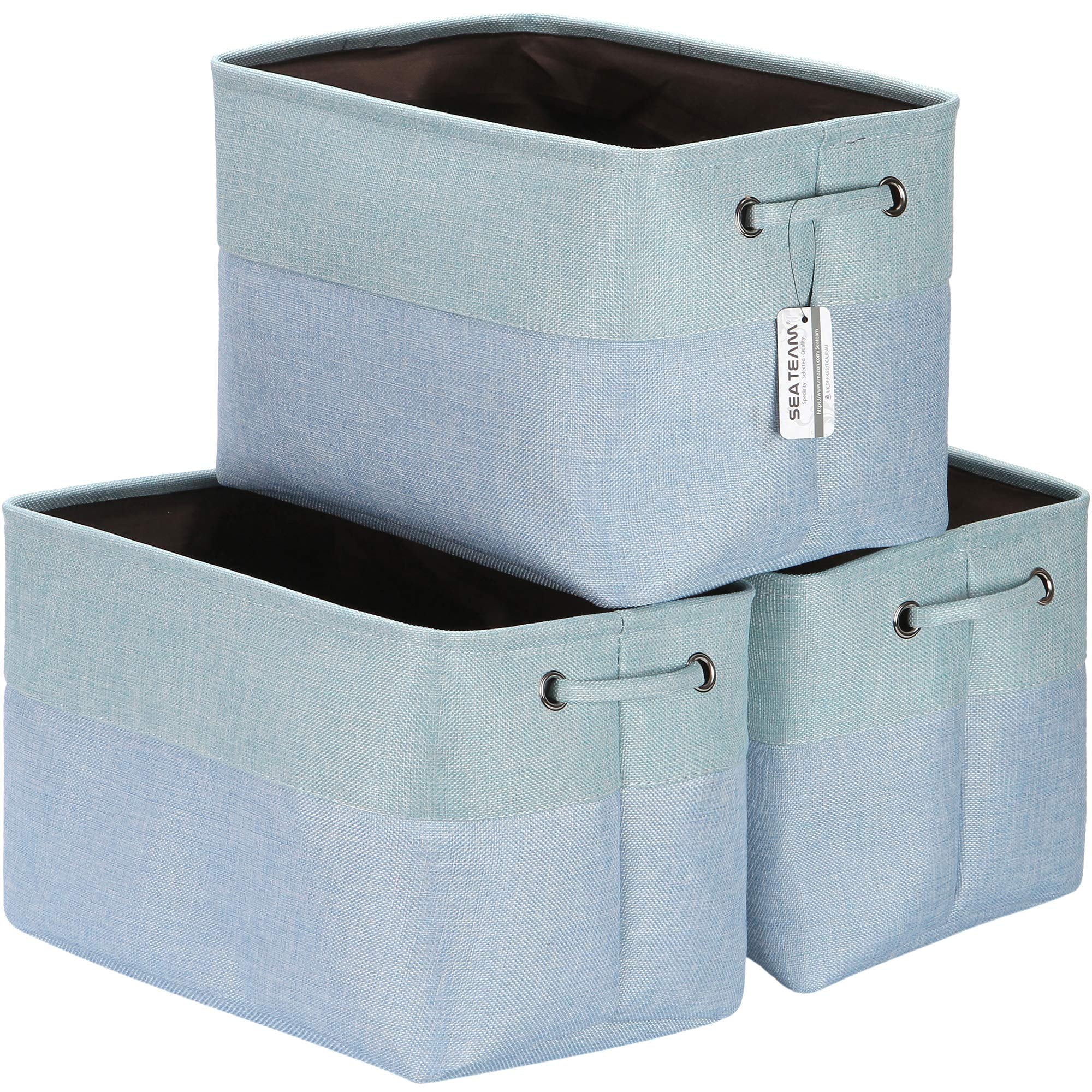 Sea Team 3-Pack Large Canvas Fabric Storage Bin Set, Foldable ...