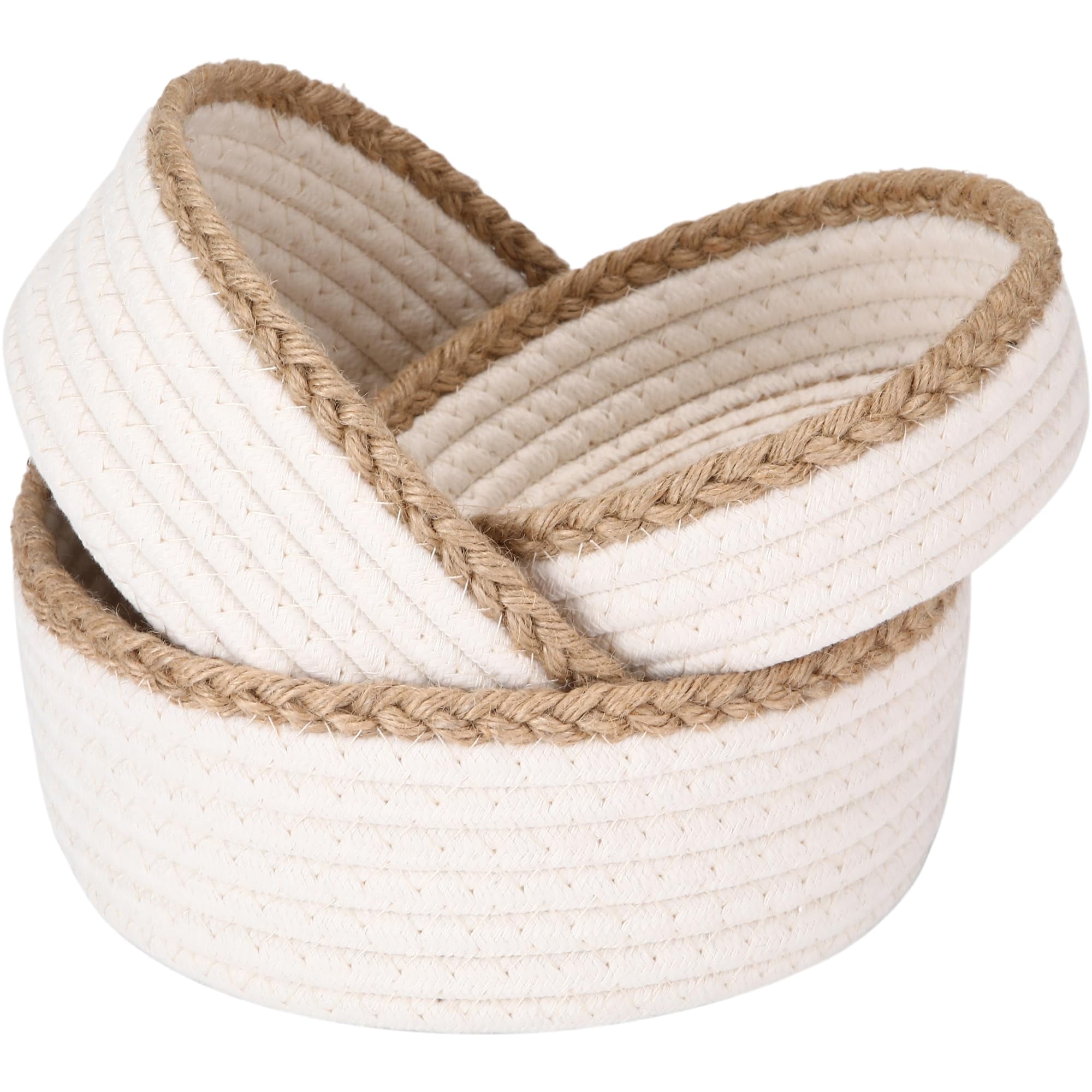 Sea Team 3-Pack Small Cotton Rope Storage Basket Set - Portable Round ...