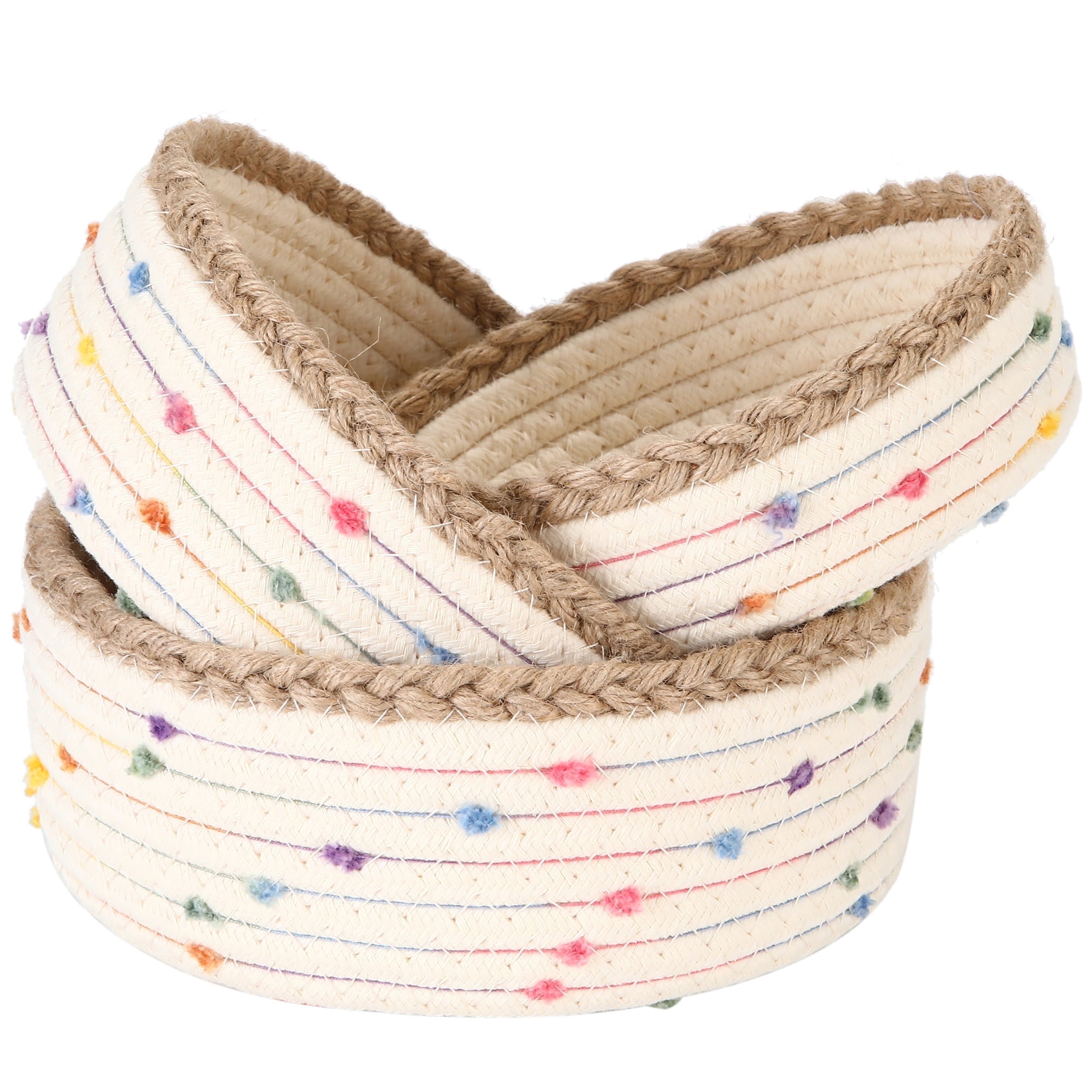Sea Team 3-Pack Small Cotton Rope Storage Basket Set - Portable Round ...