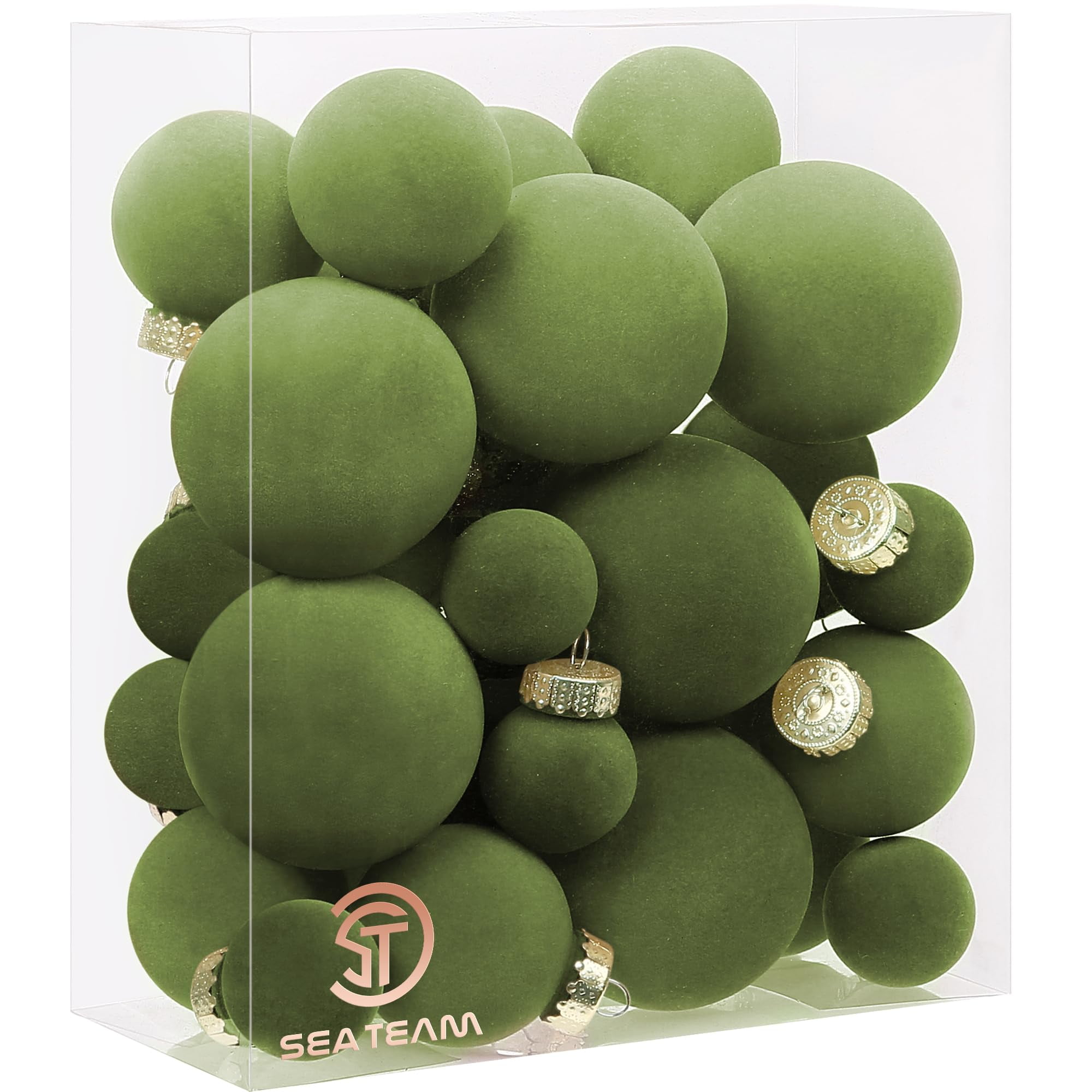 Sea Team 32-Pack Flocked Velvet Christmas Tree Ball Ornaments Set ...