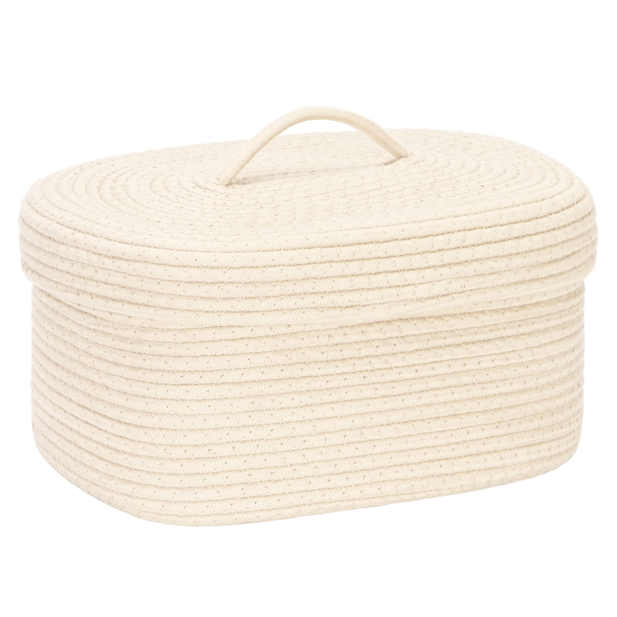 Sea Team Oval Cotton Rope Storage Basket with Lid, Lidded Woven Storage ...