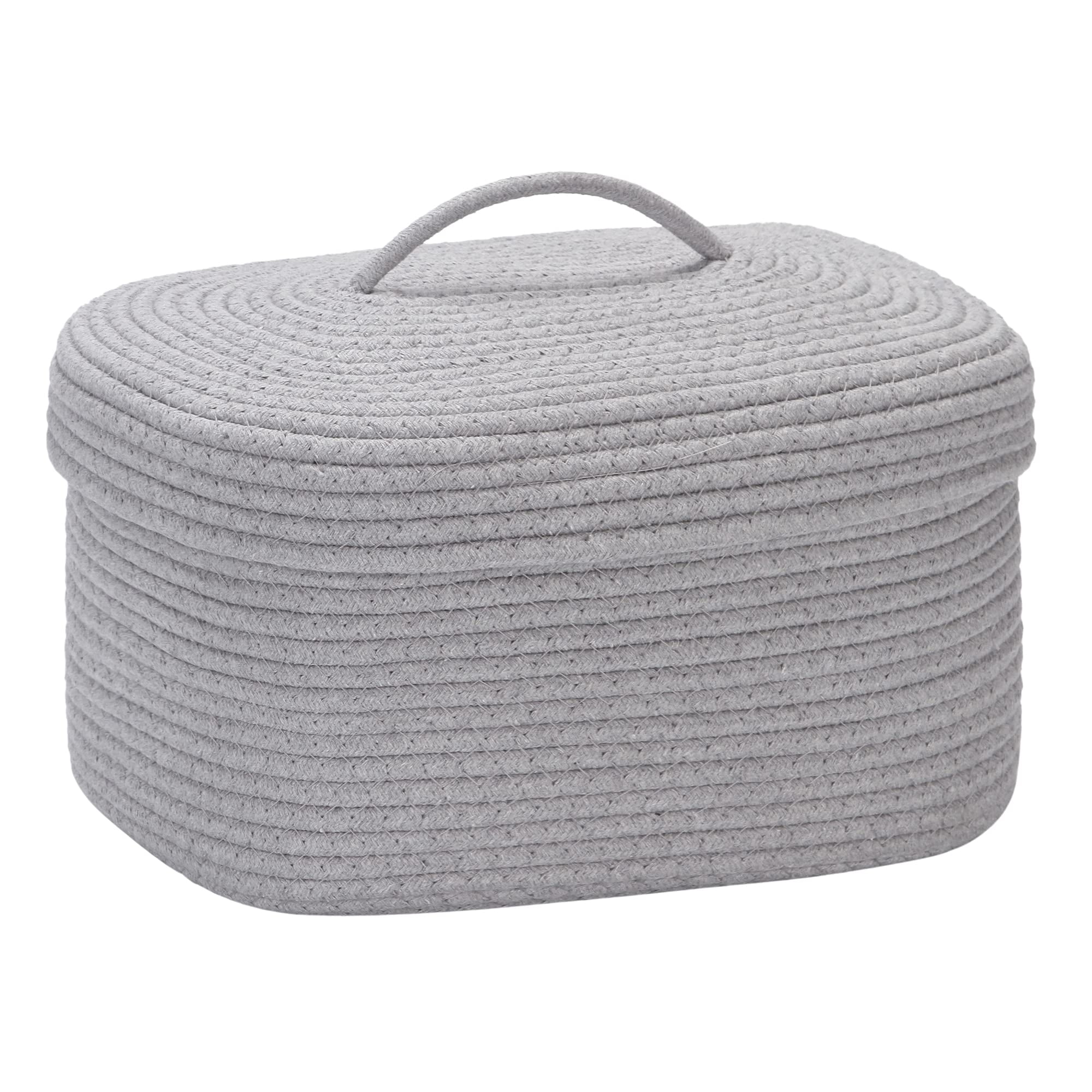 Sea Team Solid Print Collapsible Cotton Oval Storage Basket, Gray ...