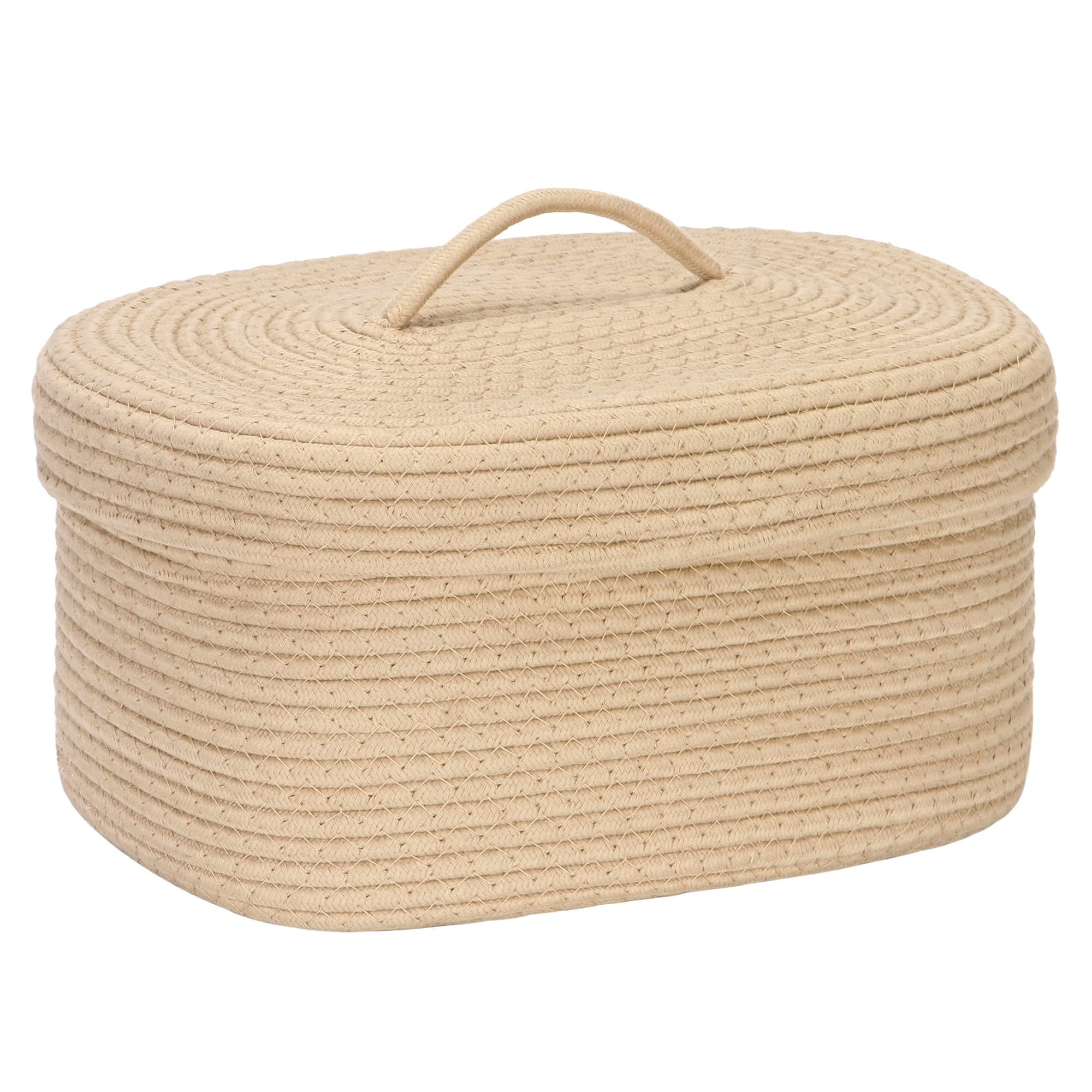 Sea Team Oval Cotton Rope Storage Basket with Lid, Lidded Woven Storage ...