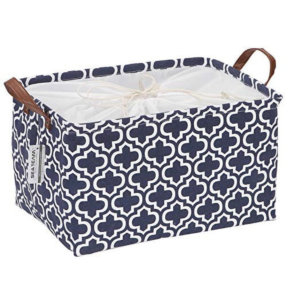 Sea Team Quatrefoil Pattern Canvas Storage Basket with Drawstring Cover ...