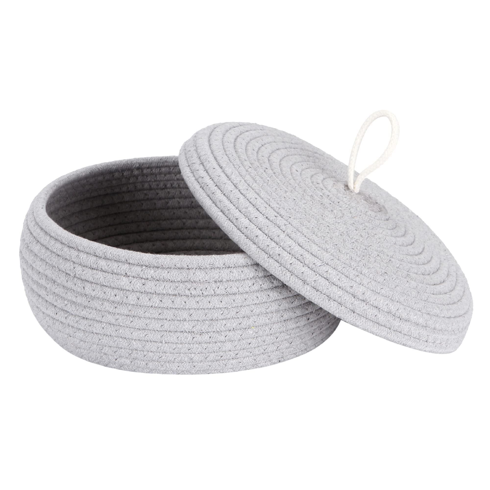 Sea Team Round Cotton Rope Storage Basket with Lid, Decorative Woven ...