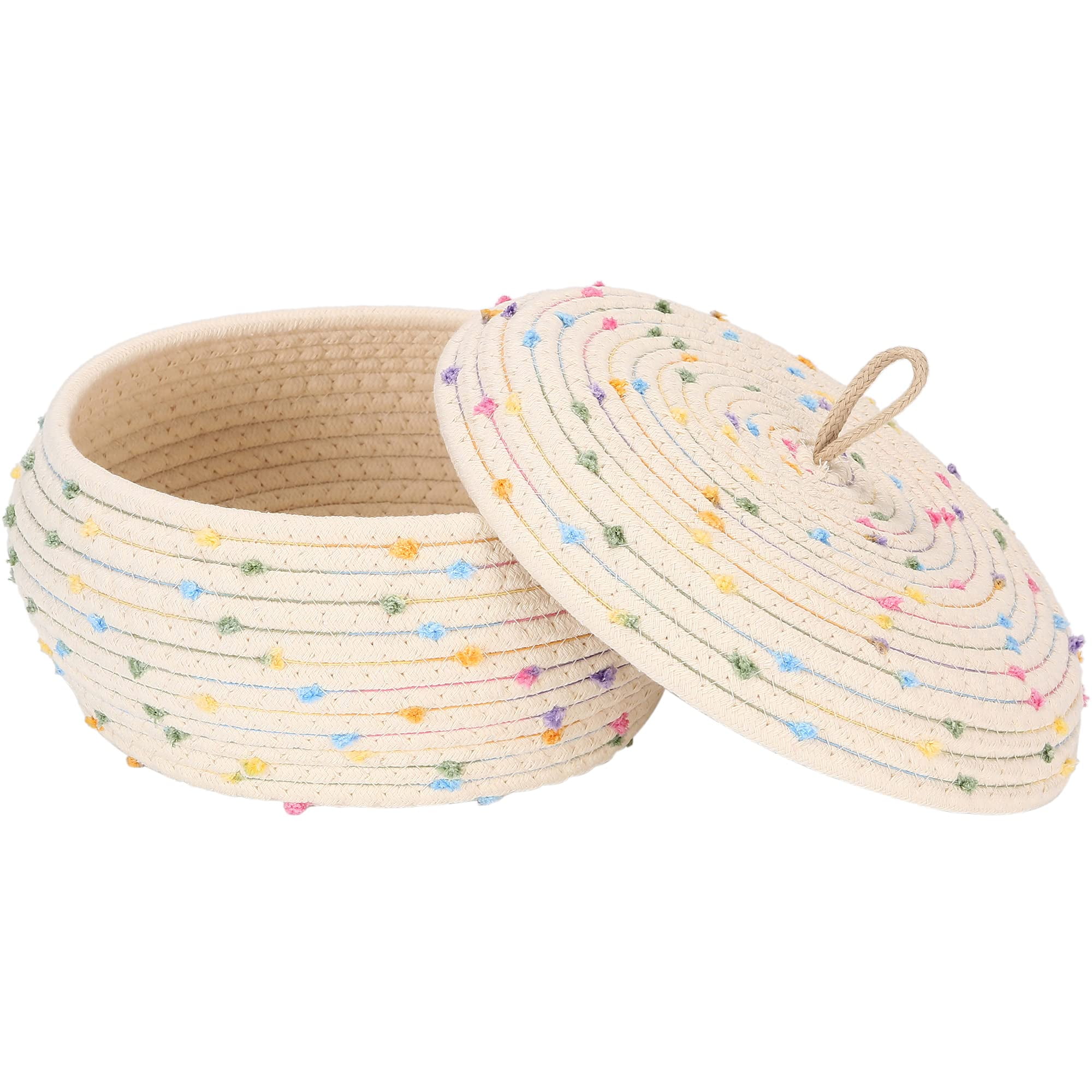 Sea Team Round Cotton Rope Storage Basket with Lid, Decorative Woven ...