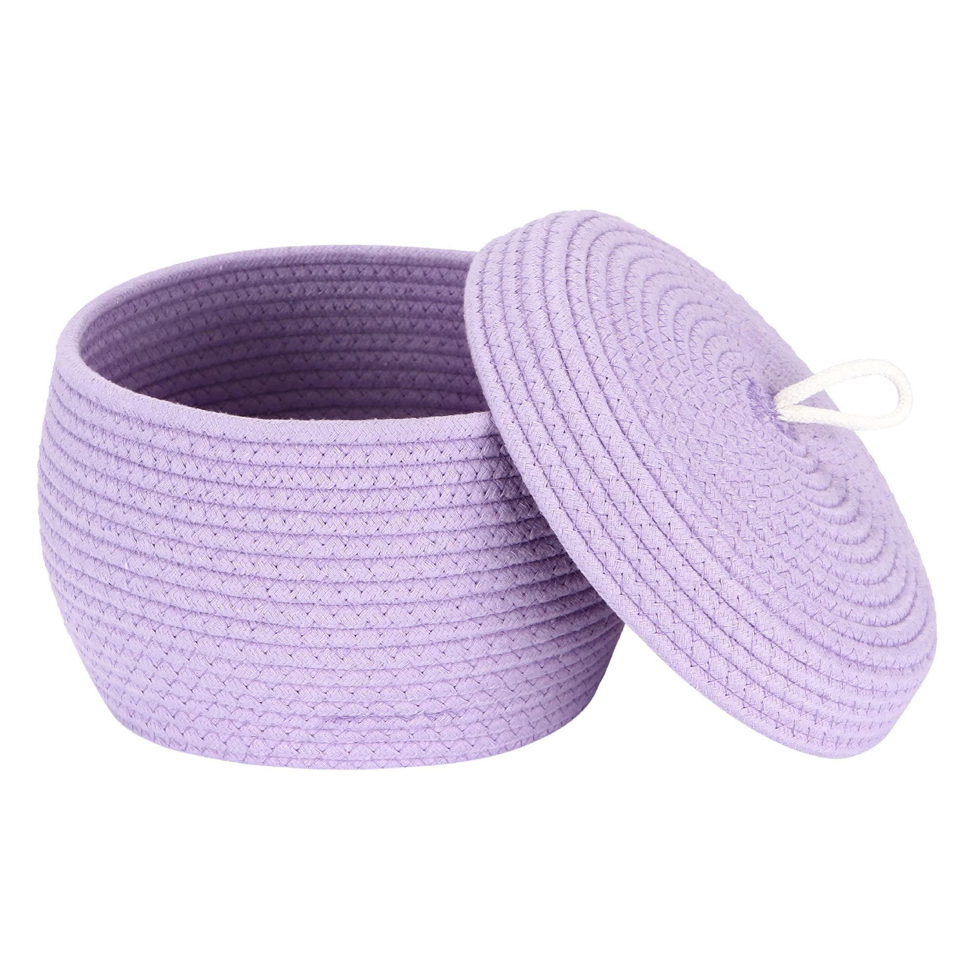 Sea Team Round Cotton Rope Storage Basket with Lid, Decorative Woven ...