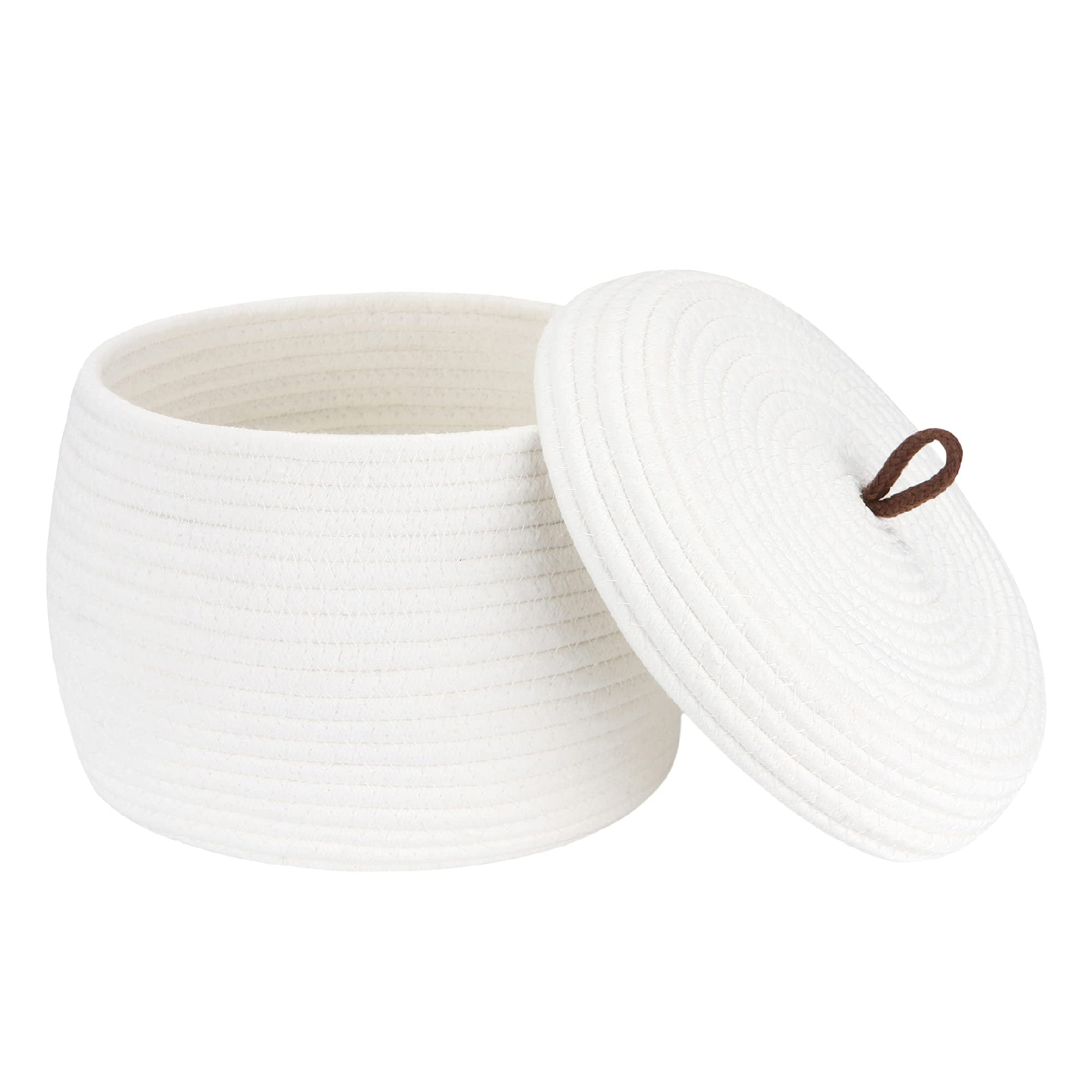 Sea Team Round Cotton Rope Storage Basket with Lid, Decorative Woven ...