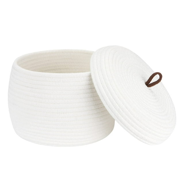 Sea Team Round Cotton Rope Storage Basket with Lid, Decorative Woven ...