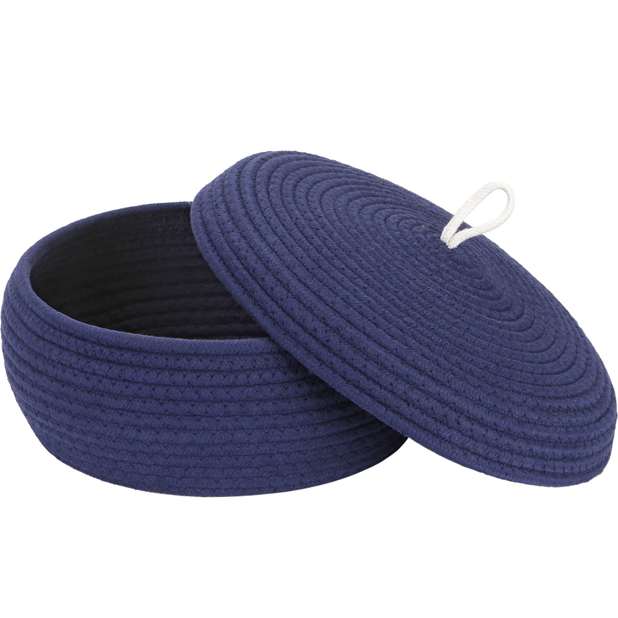 Sea Team Round Cotton Rope Storage Basket with Lid, Decorative Woven ...