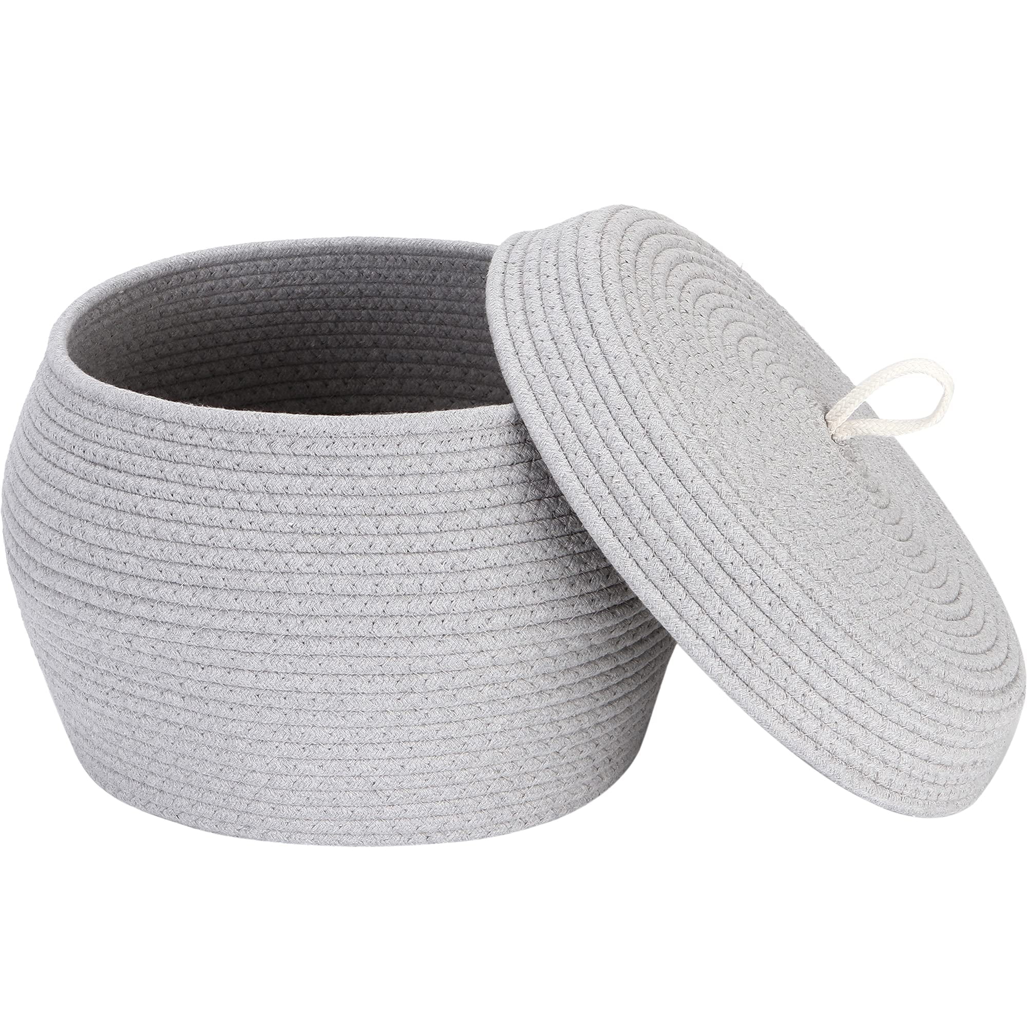 Sea Team Round Cotton Rope Storage Basket with Lid, Decorative Woven ...