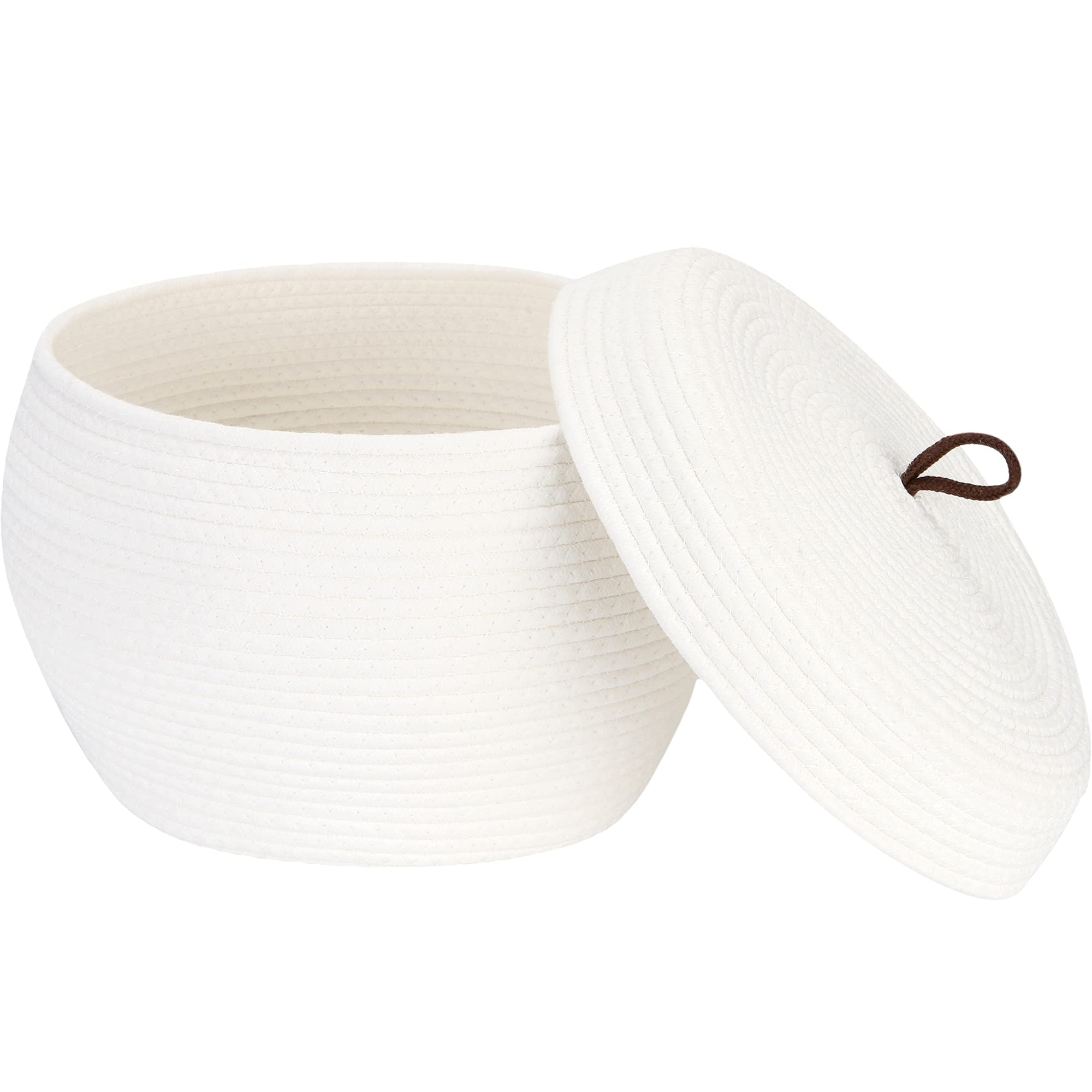 Sea Team Round Cotton Rope Storage Basket with Lid, Decorative Woven ...