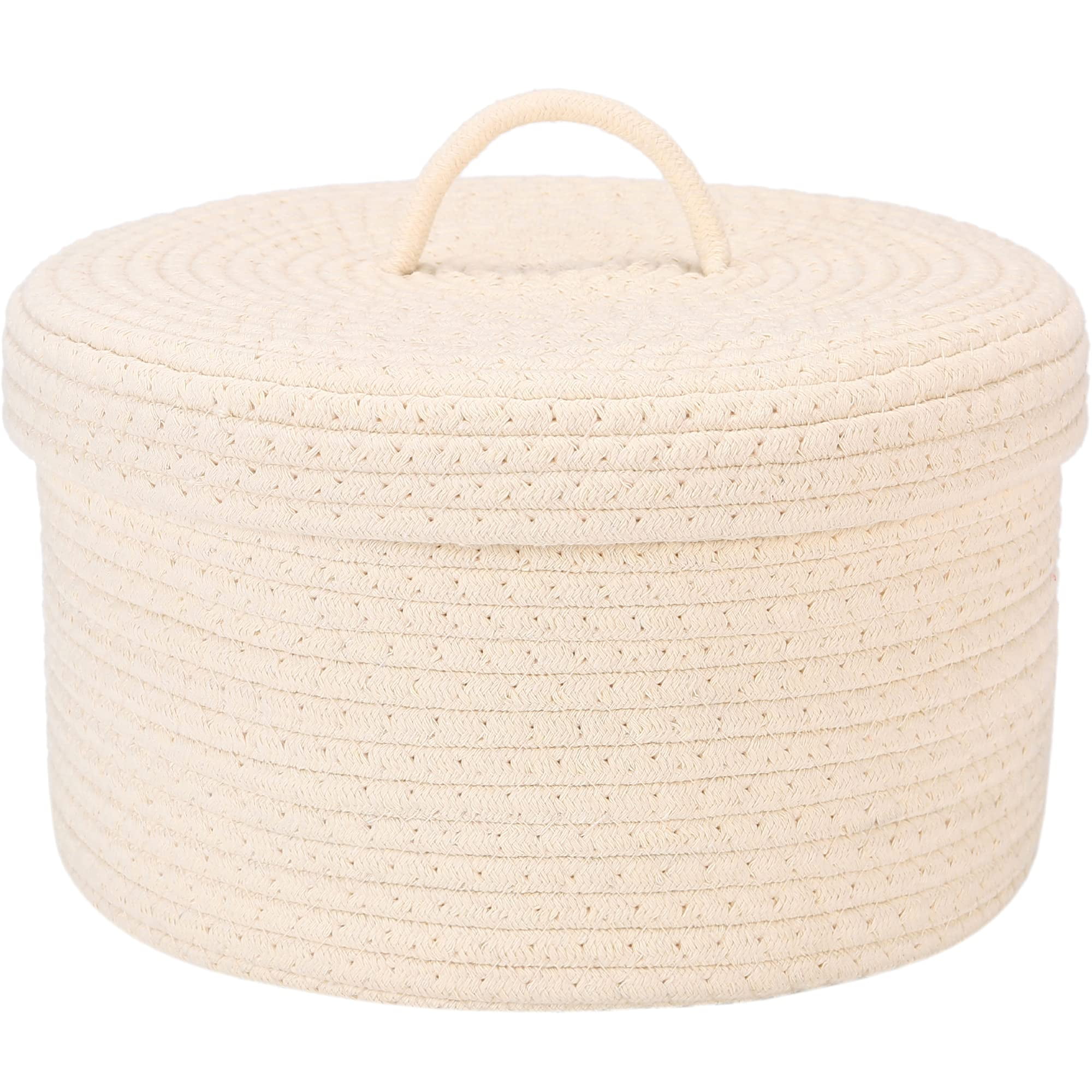 Sea Team Round Cotton Rope Storage Basket with Lid, Lidded Woven ...