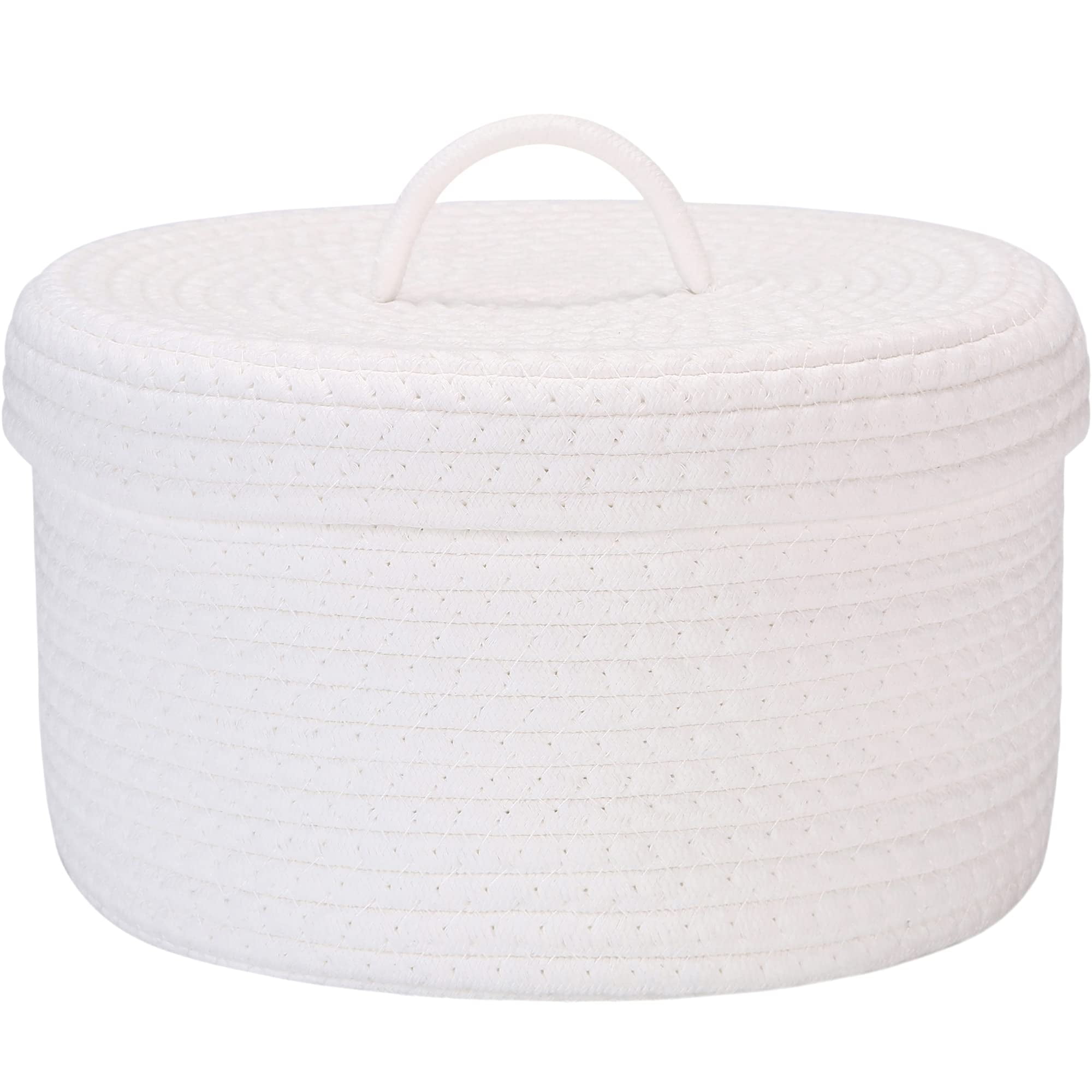 Sea Team Round Cotton Rope Storage Basket with Lid, Lidded Woven ...