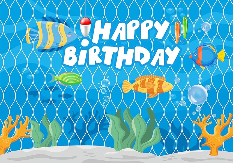 Under The Sea Theme Beautiful Backdrop Polyester Happy Birthday Blue ...