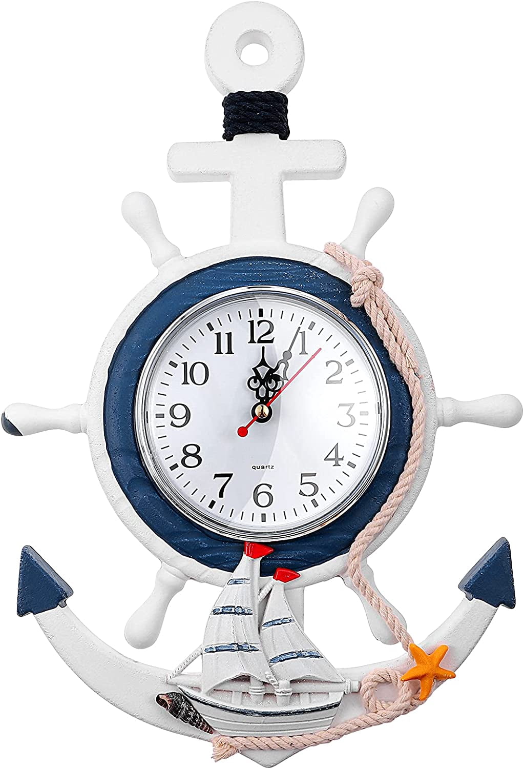 Sea Theme Nautical Anchor Steering Wheel Fishing Net Wall Clock Suit ...