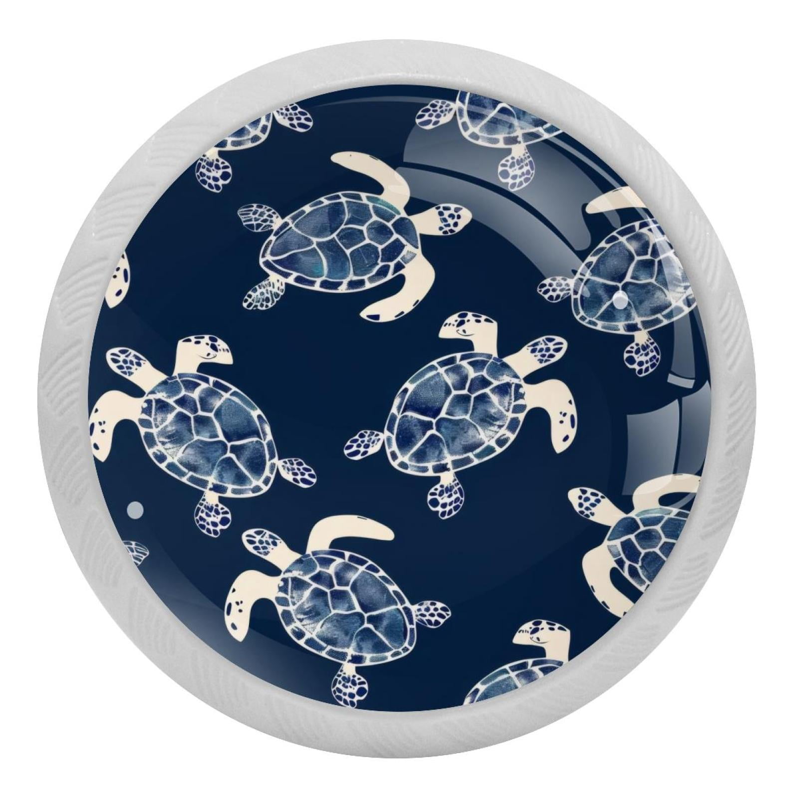 Sea Tortoise on Blue Crystal Glass Drawer Knob Pull Ergonomic 30mm ...