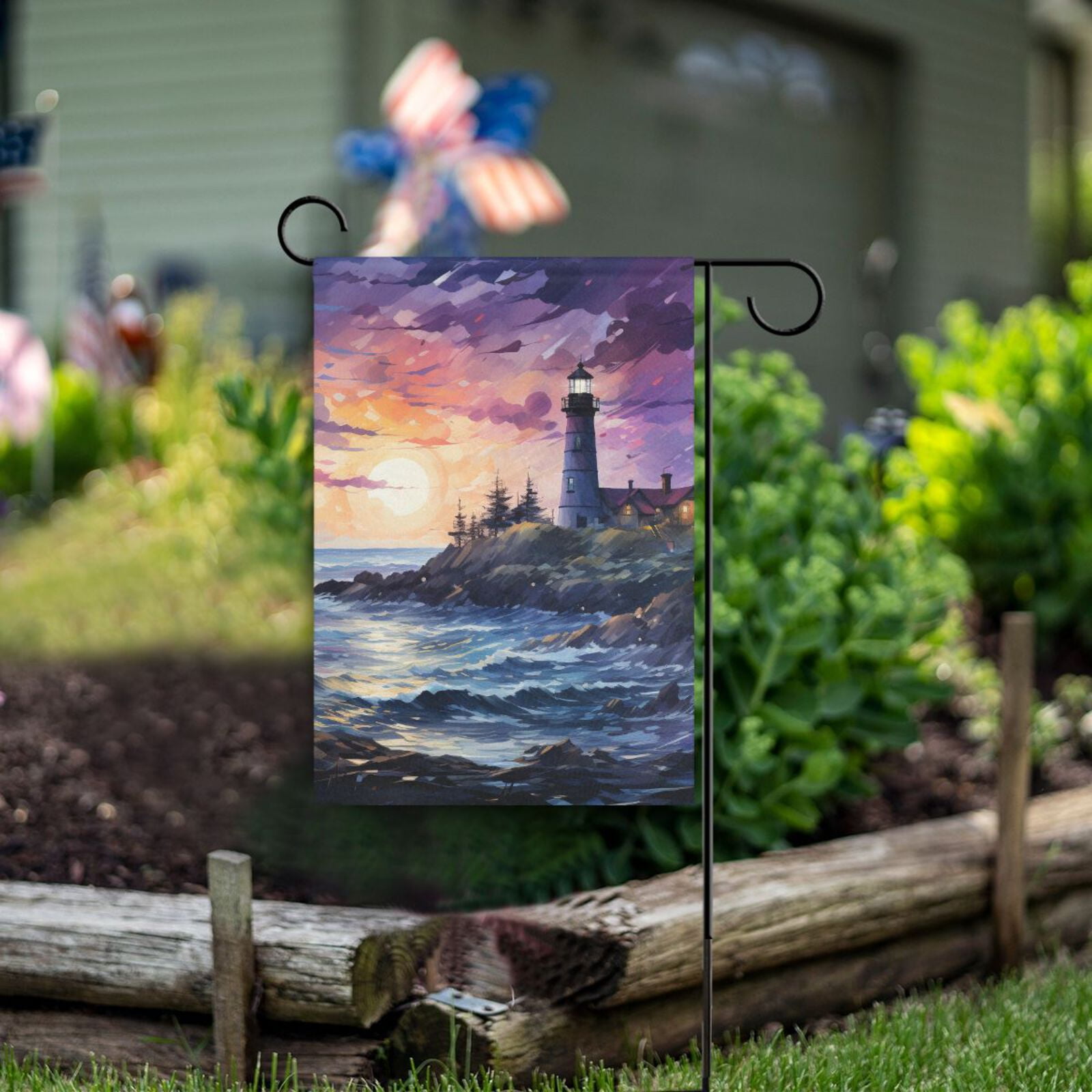 Sea Tower Moutain Garden Flag Double Sided Outdoor Banners for ...