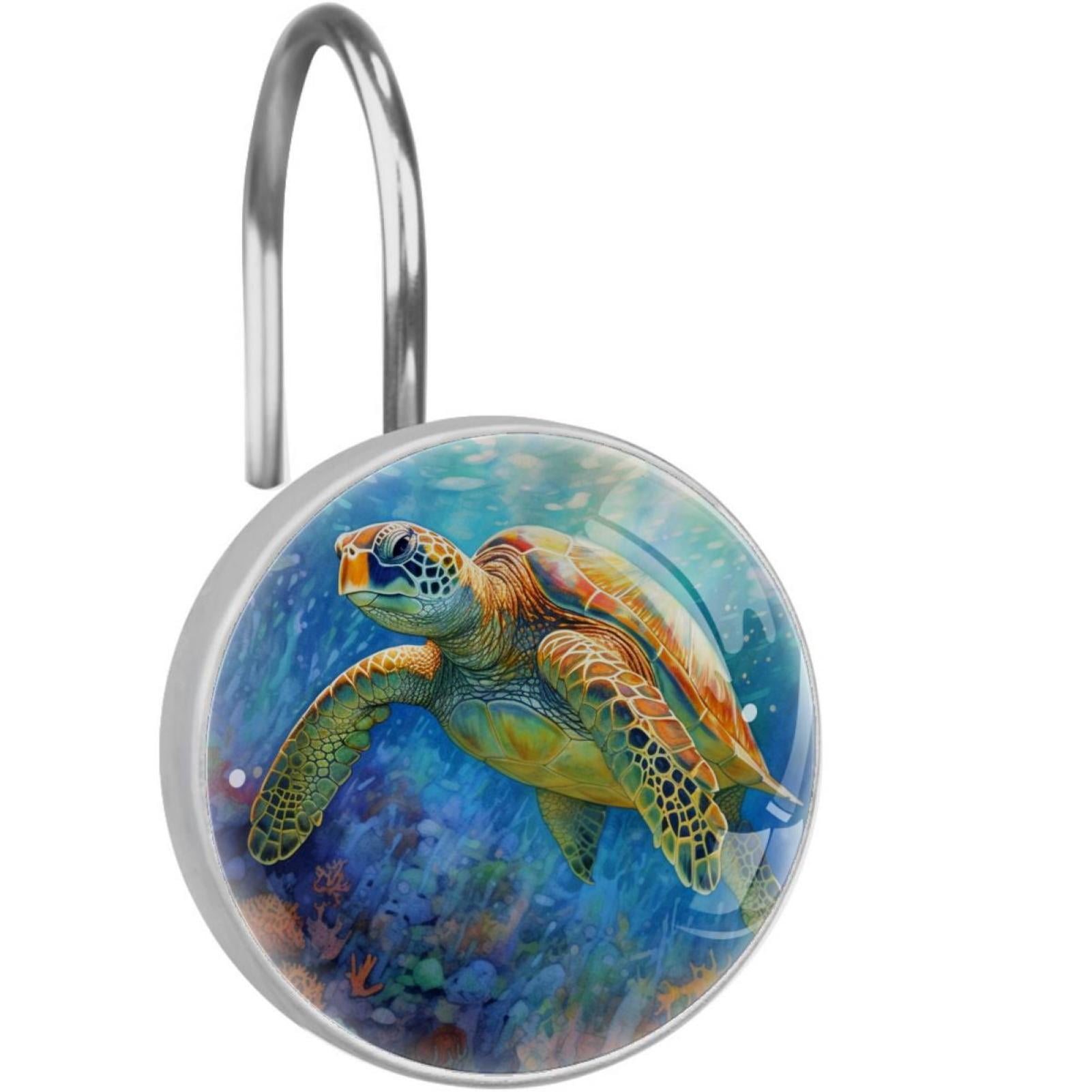 Sea Turtle 12-Pack Round Hooks Stainless Steel Shower Curtain Hooks ...