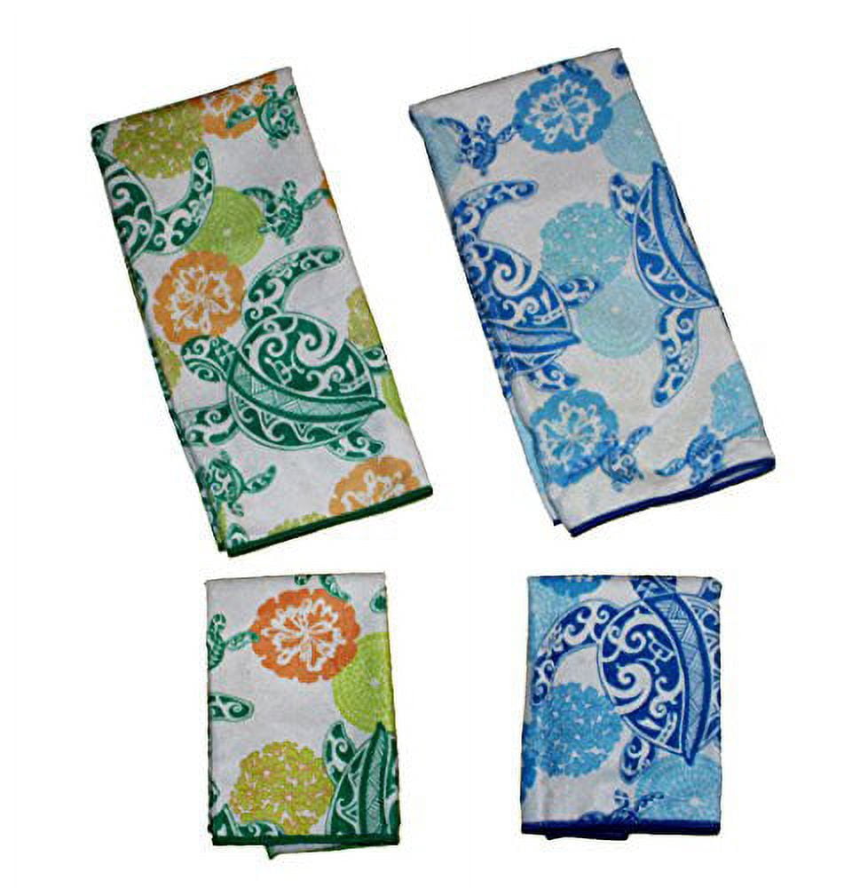 Hawaiian Beach Coastal Theme Sea Turtle 4 Piece Set Microfiber Kitchen ...