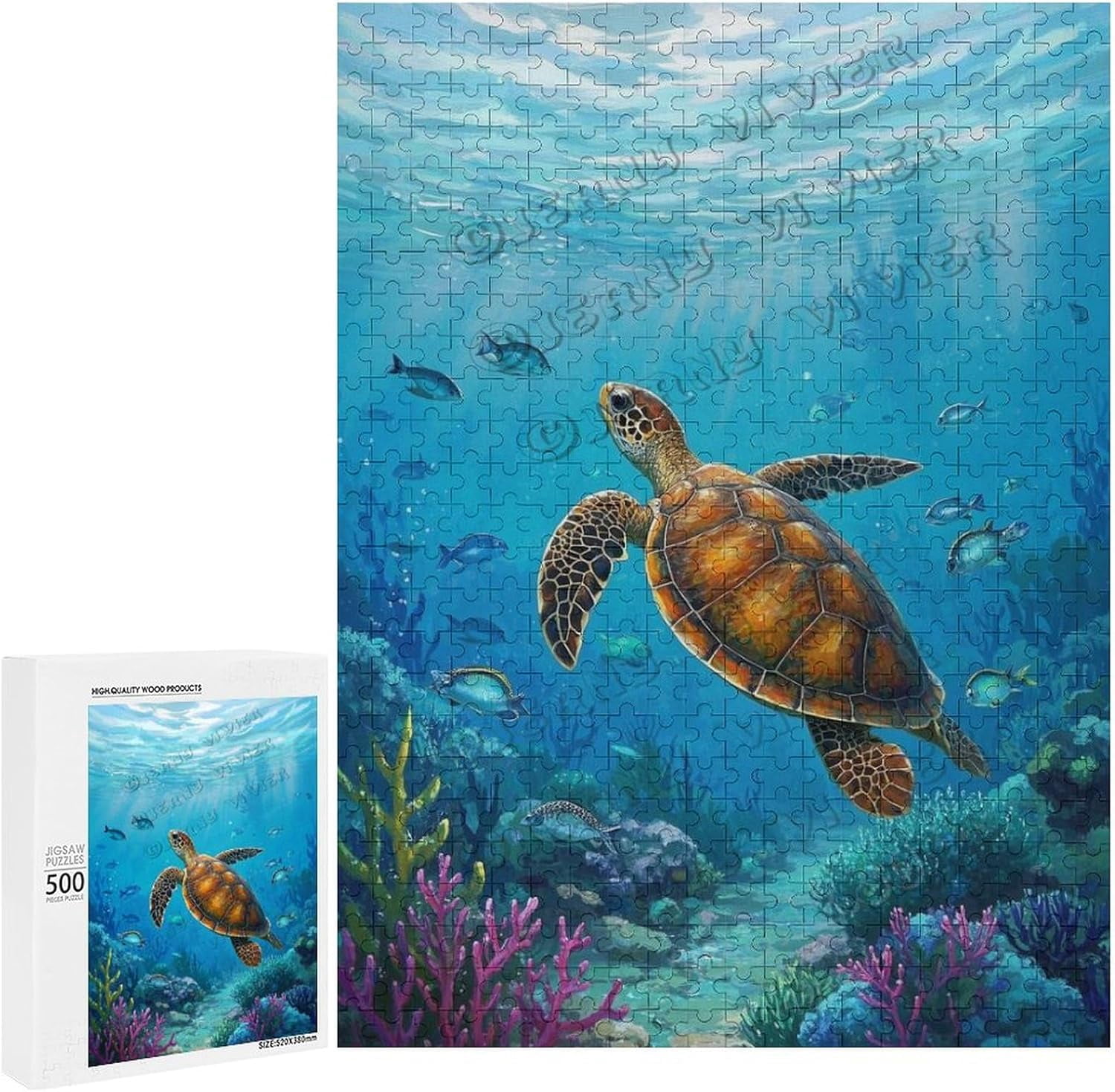 Sea Turtle 500 Piece Puzzle, Wooden Jigsaw, Animal-Themed Puzzle ...