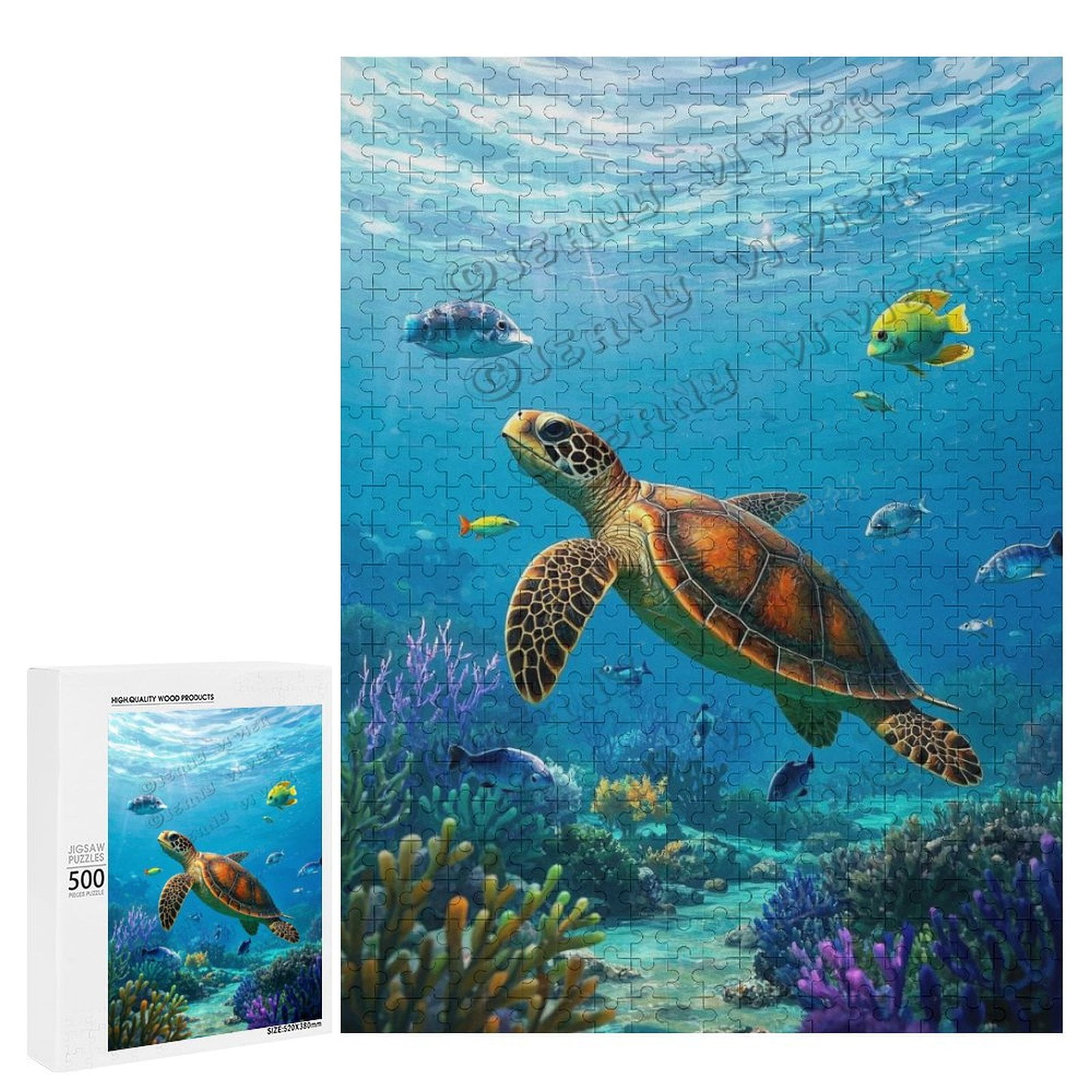 Sea Turtle 500 Piece Wooden Puzzle, Animal Jigsaw Puzzle, Finished Size ...