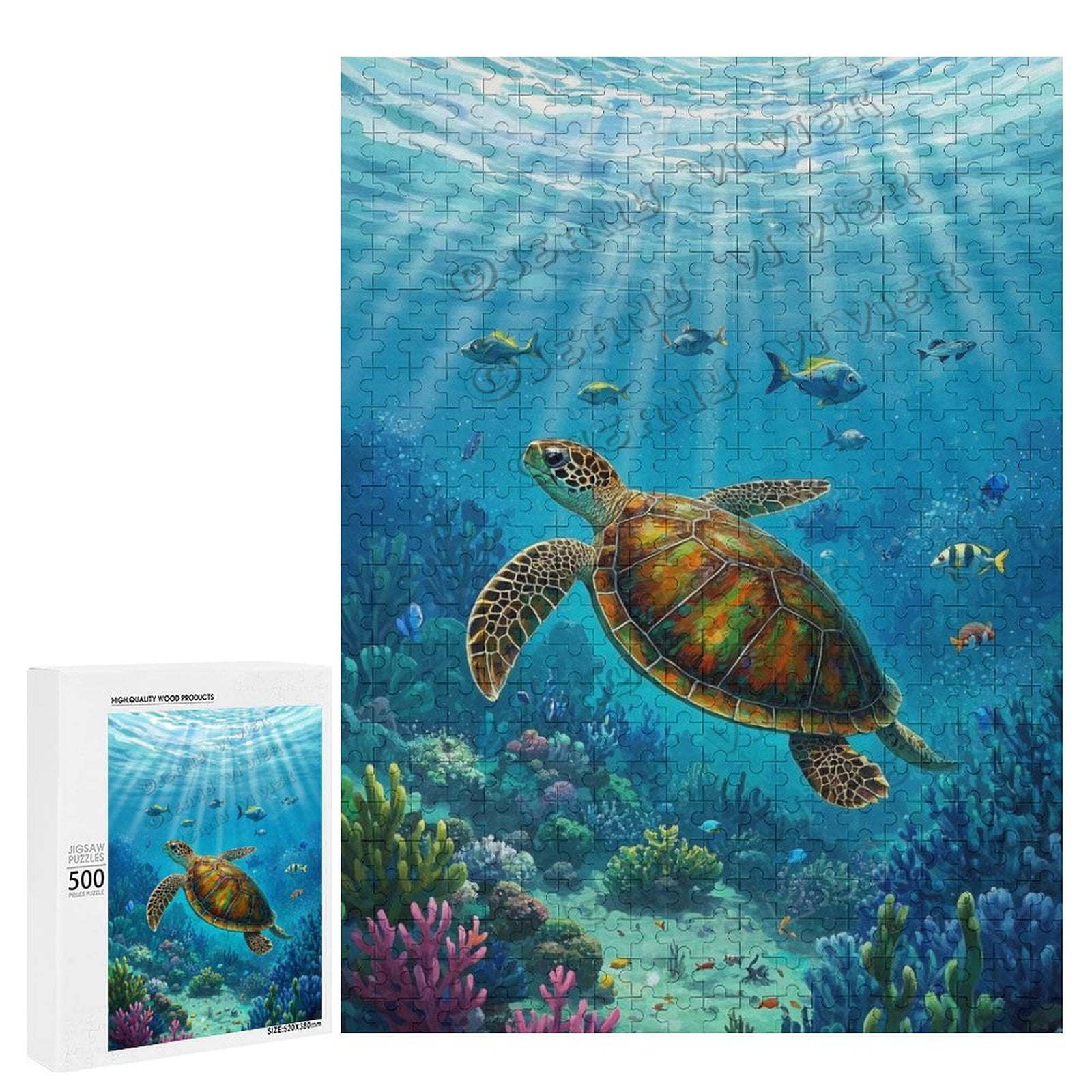 Sea Turtle 500 Piece Wooden Puzzle, Challenging Jigsaw, Finished Size ...