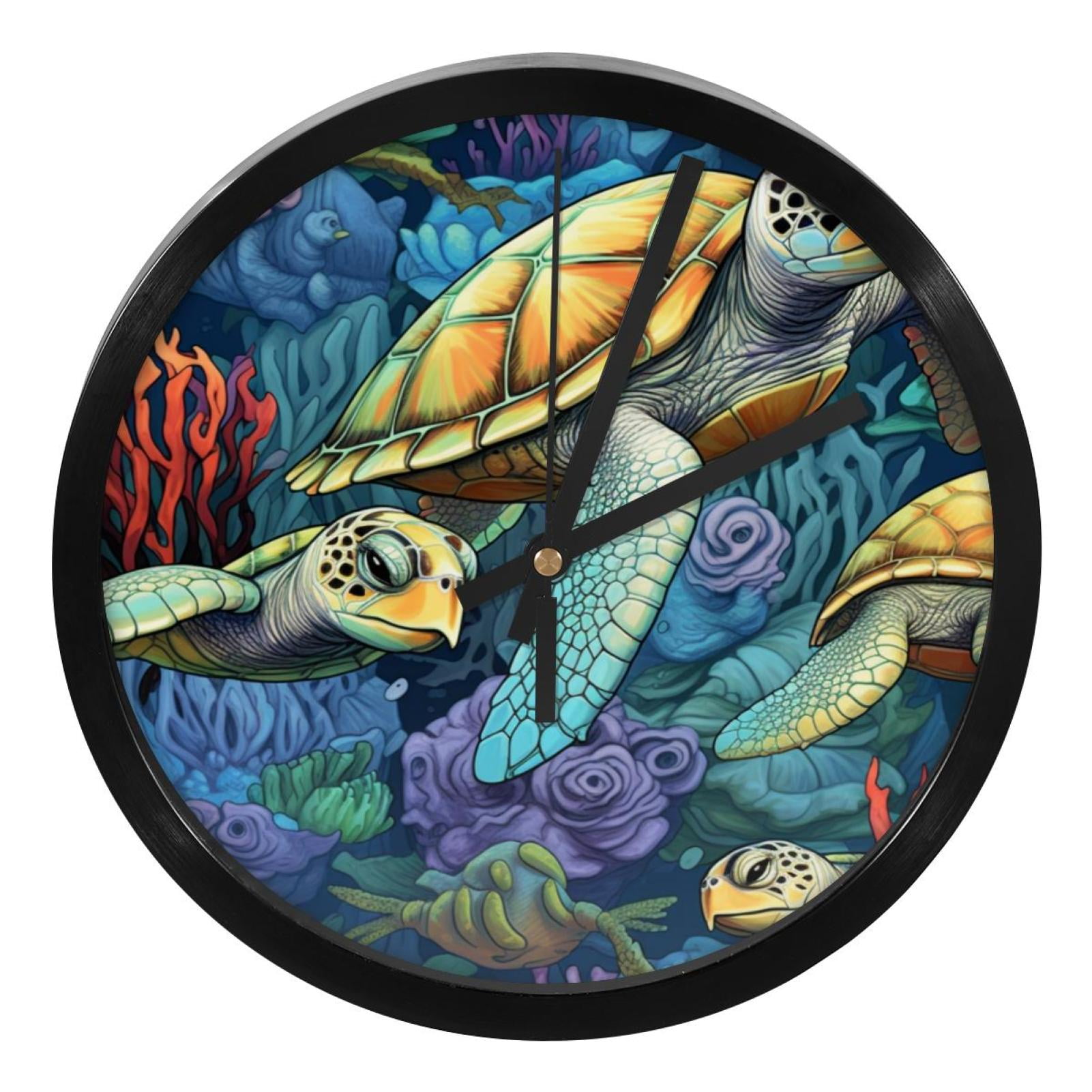Sea Turtle 9.8 Inch Round Digital Wall Clock - Silent Non-Ticking ...