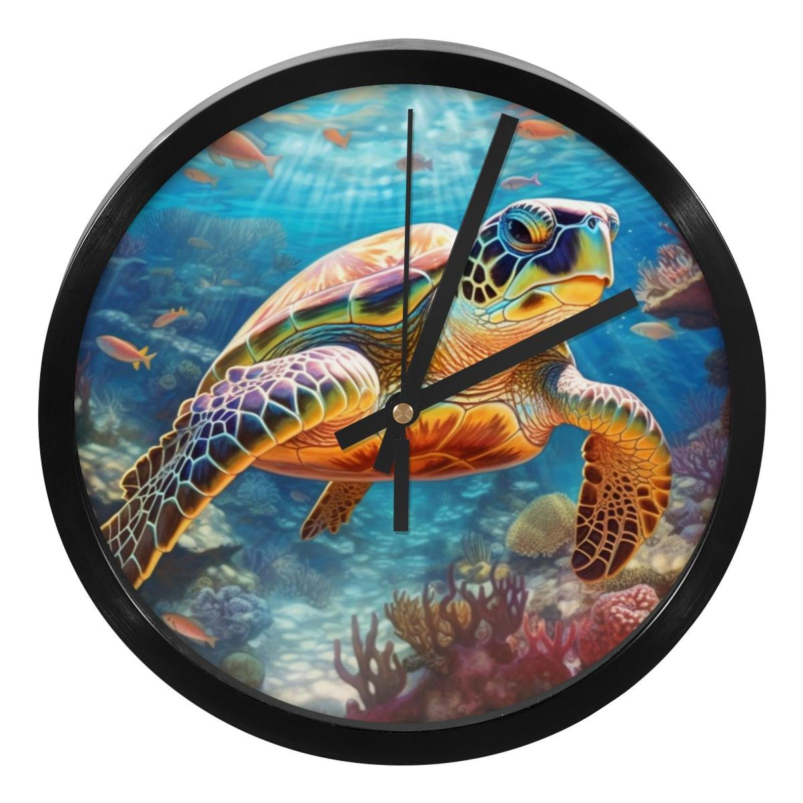 Sea Turtle 9.8 Inch Round Digital Wall Clock - Silent Non-Ticking ...