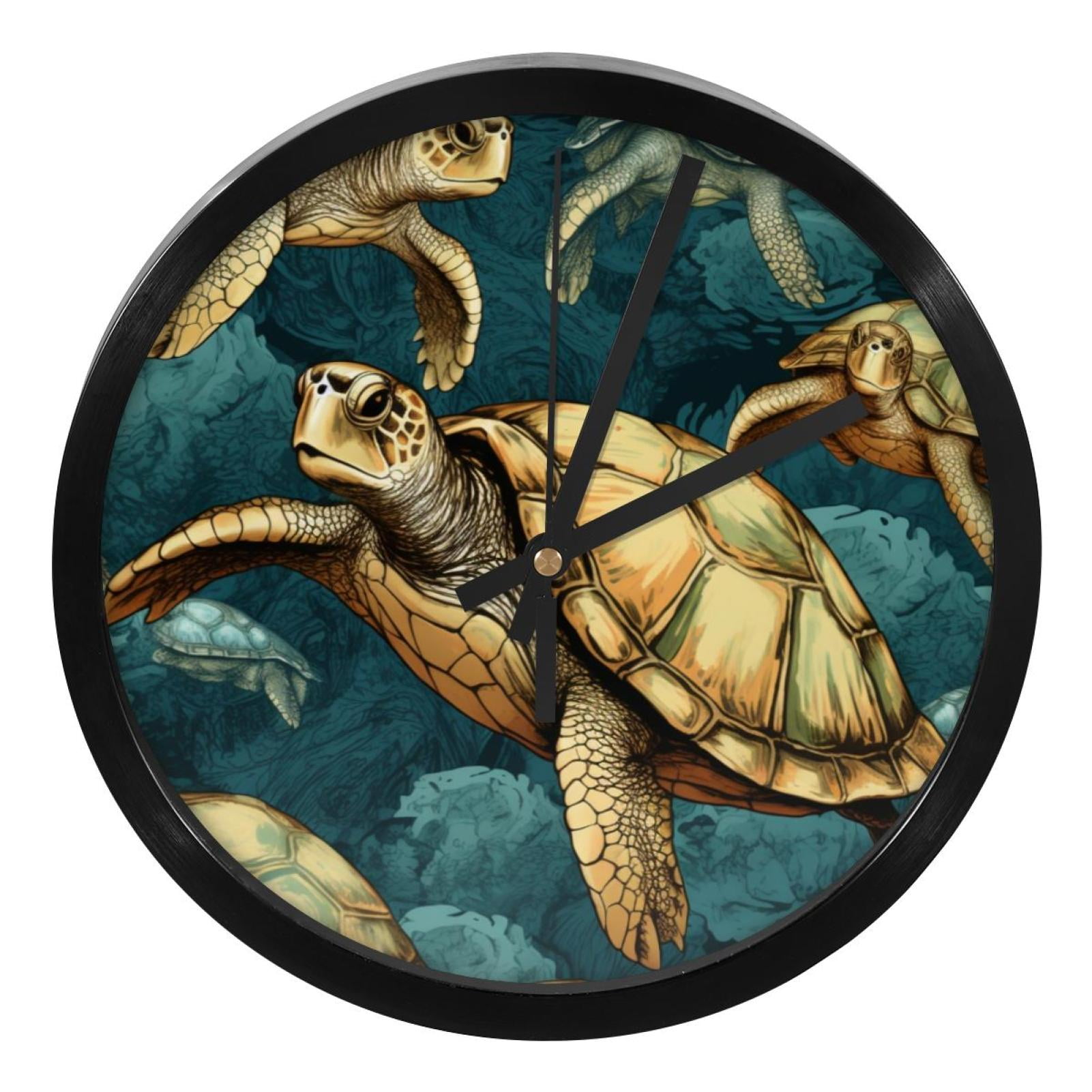 Sea Turtle 9.8 Inch Round Digital Wall Clock Silent Non-Ticking Battery ...