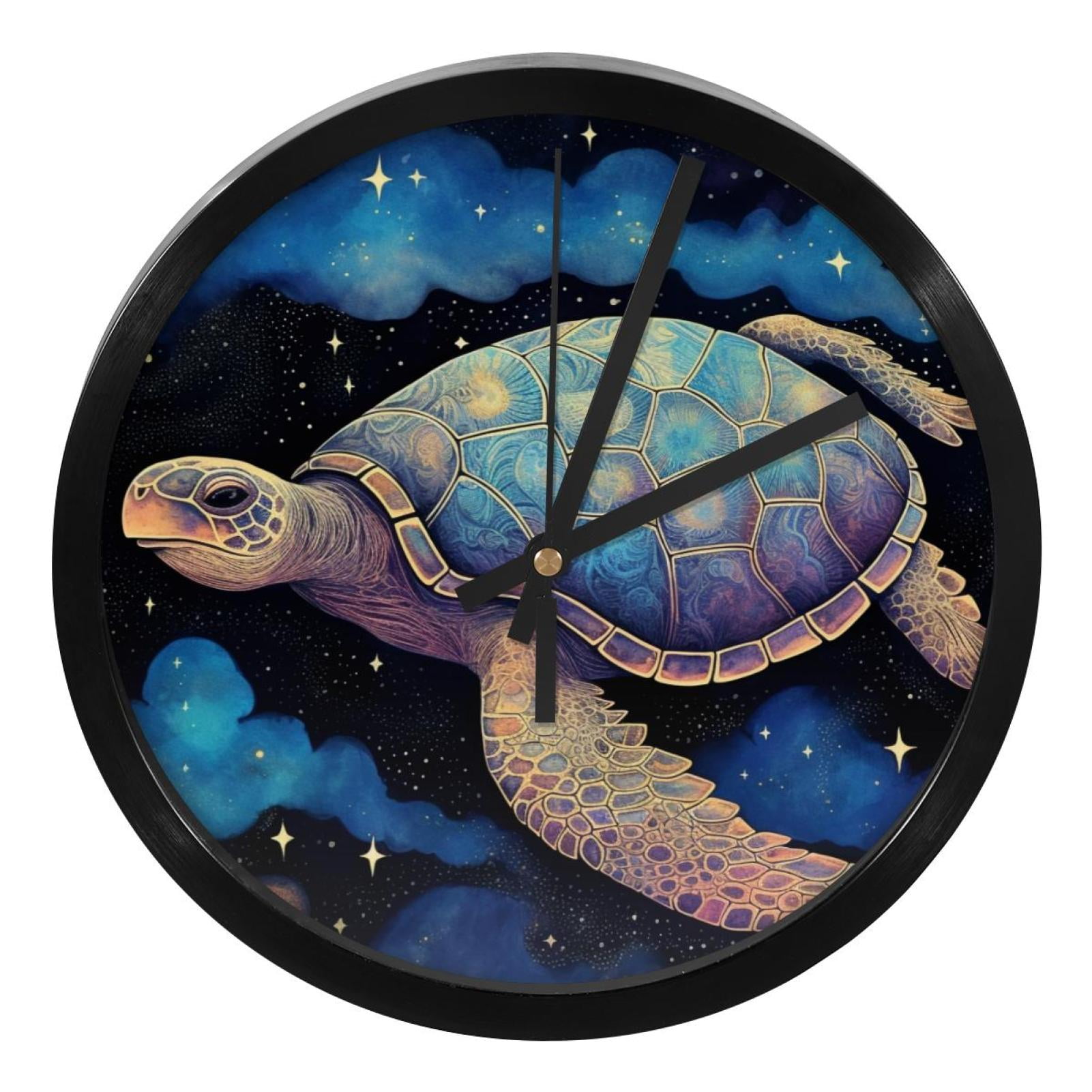 Sea Turtle 9.8 Inch Round Digital Wall Clock Silent Non-Ticking Battery ...