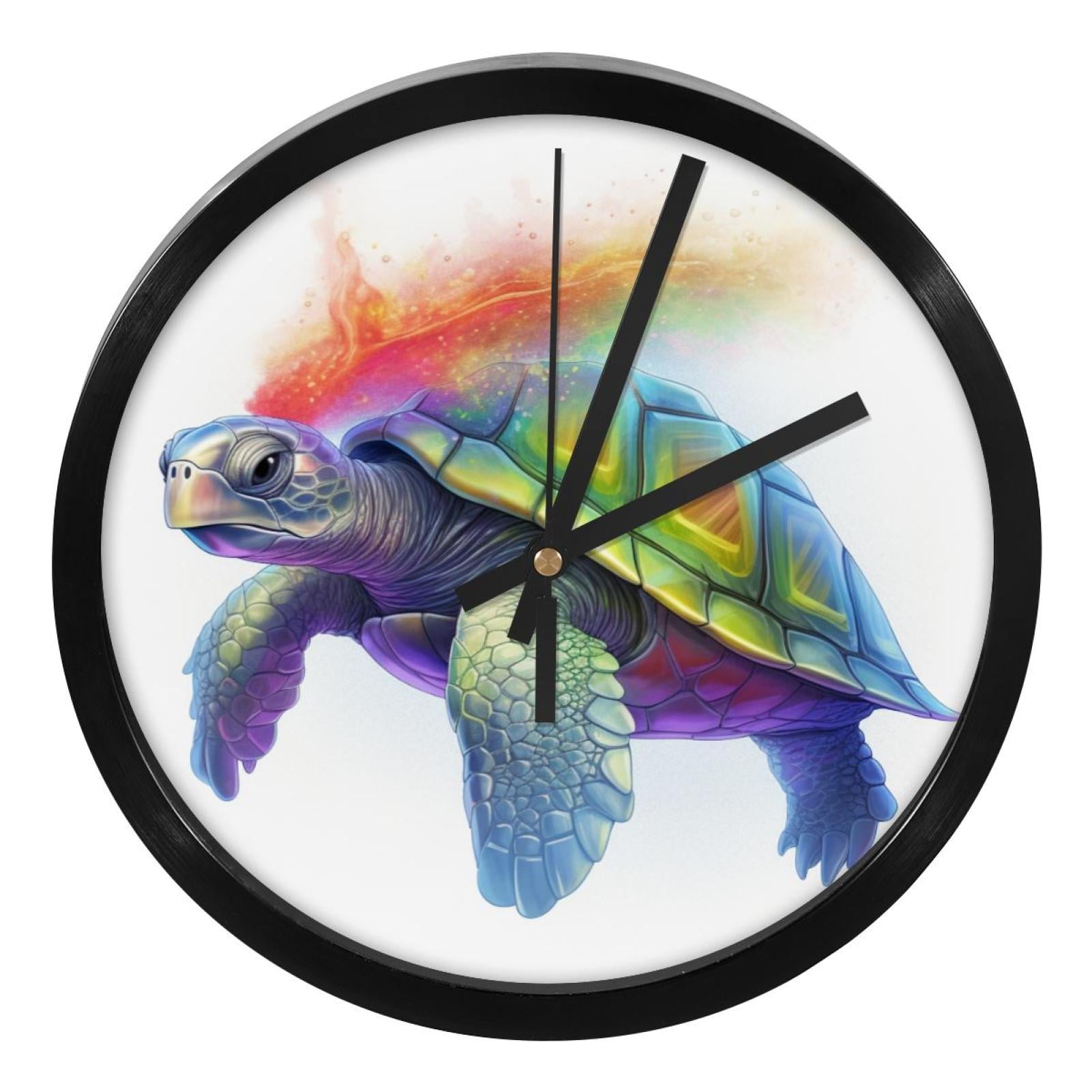 Sea Turtle 9.8 Inch Round Digital Wall Clock Silent Non-Ticking Battery ...
