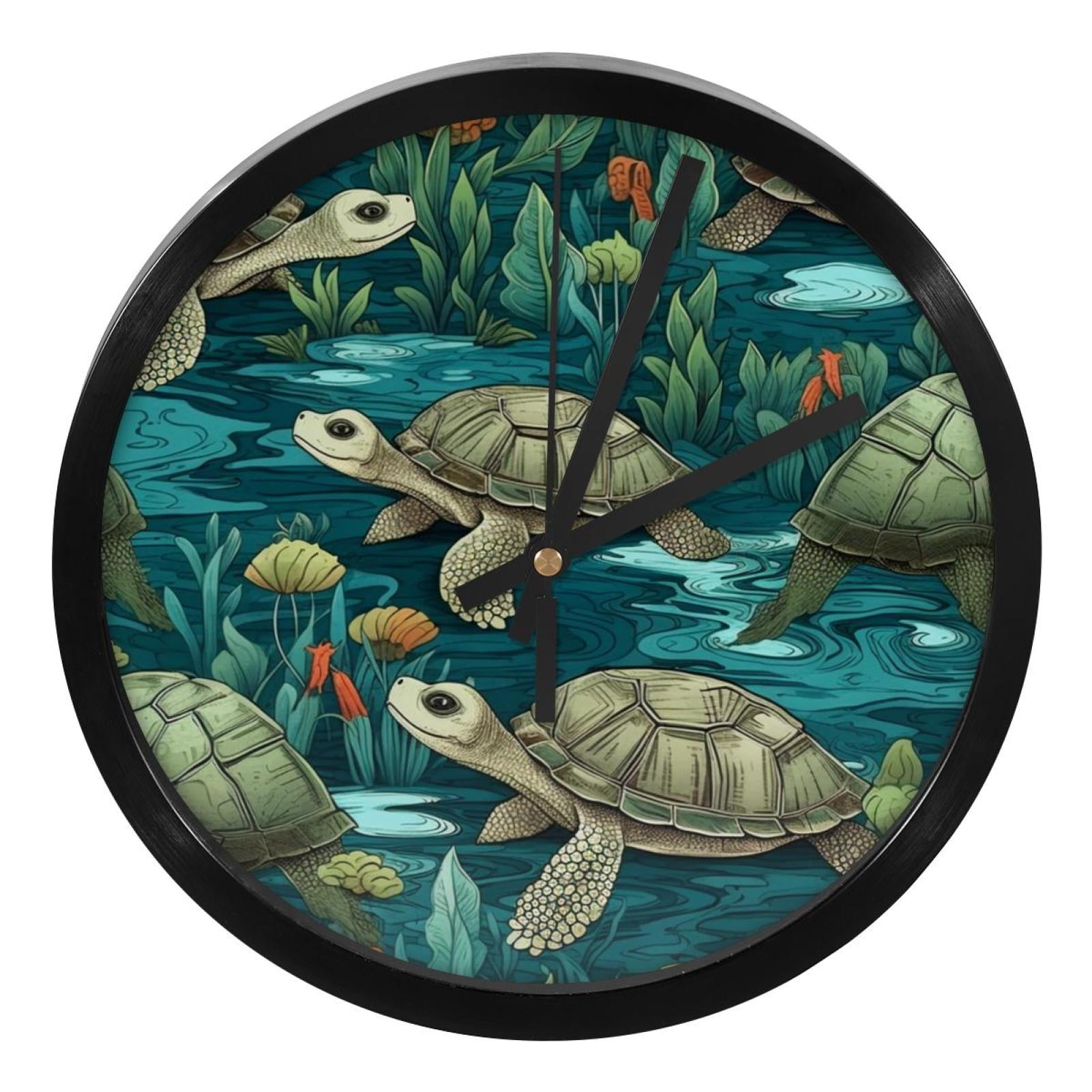 Sea Turtle 9.8-Inch Round Wall Clock, Silent Non-Ticking Digital Clock ...