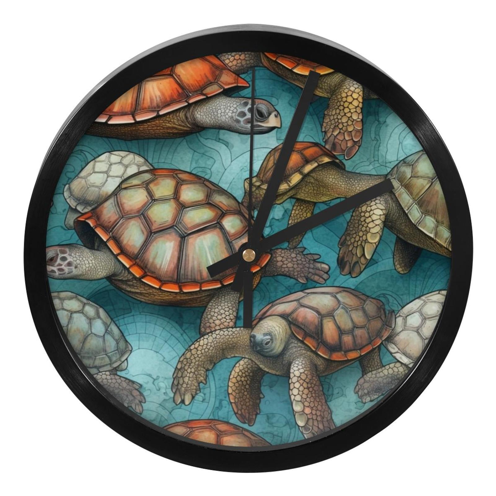 Sea Turtle 9.8-Inch Round Wall Clock, Silent Non-Ticking Digital Clock ...