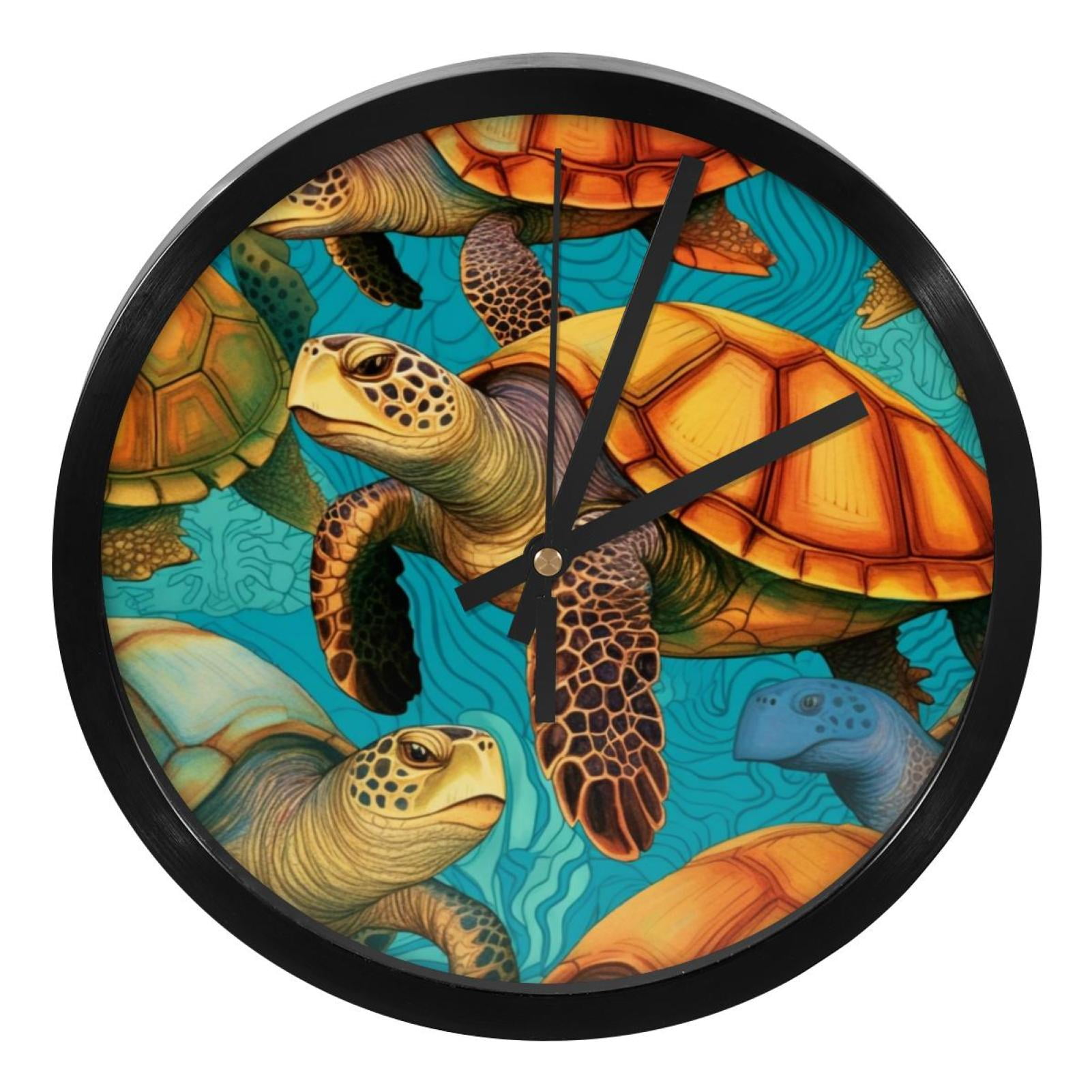 Sea Turtle 9.8-Inch Round Wall Clock, Silent Non-Ticking Digital Clock ...