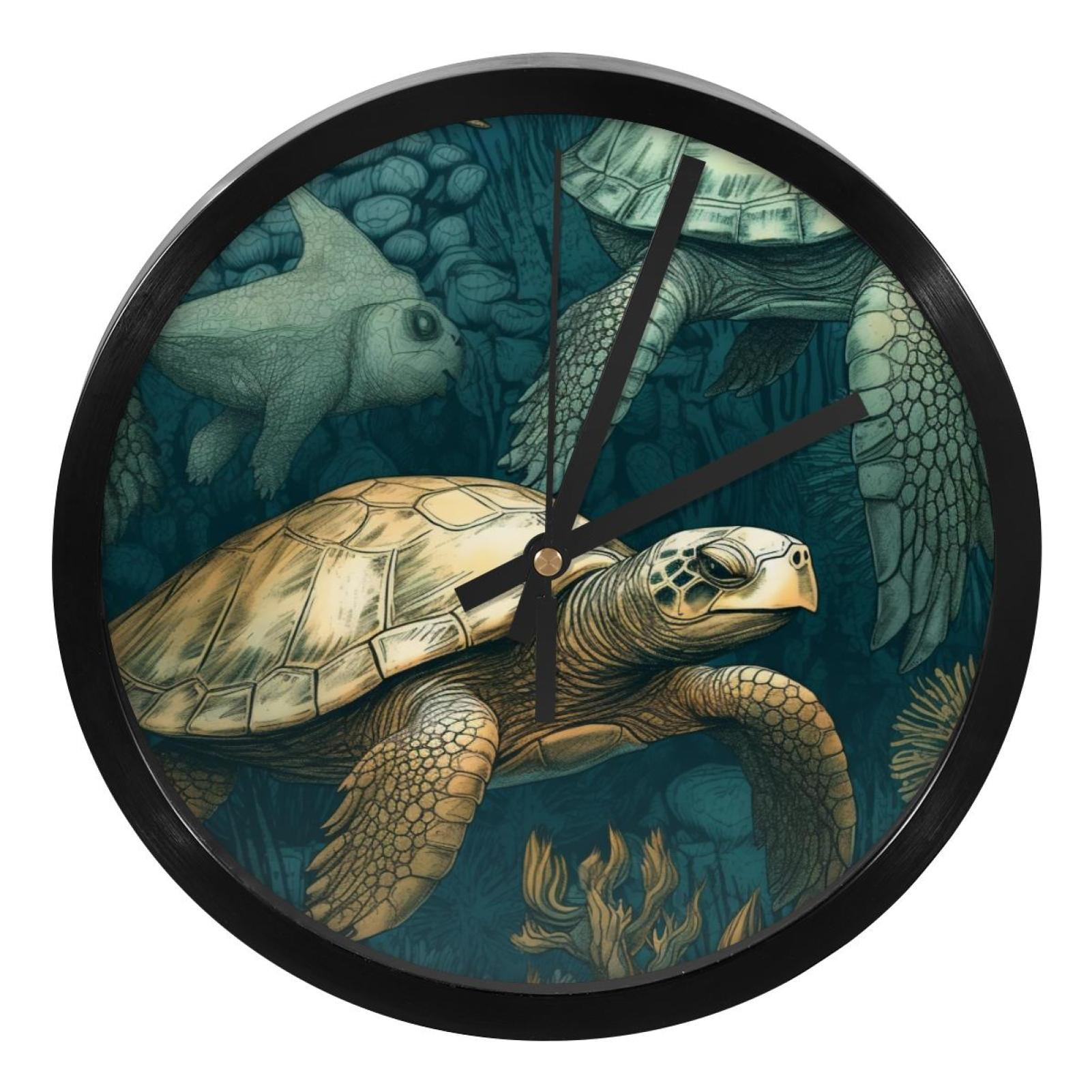 Sea Turtle 9.8 Inch Silent Non-Ticking Round Digital Wall Clock ...