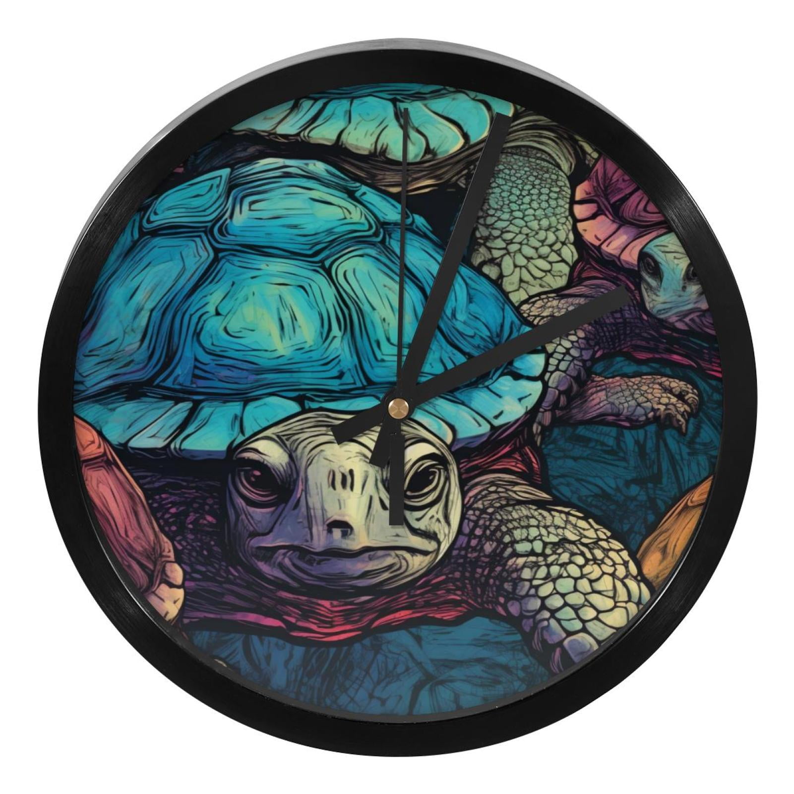 Sea Turtle 9.8 Inch Silent Round Digital Wall Clock - Battery Operated ...