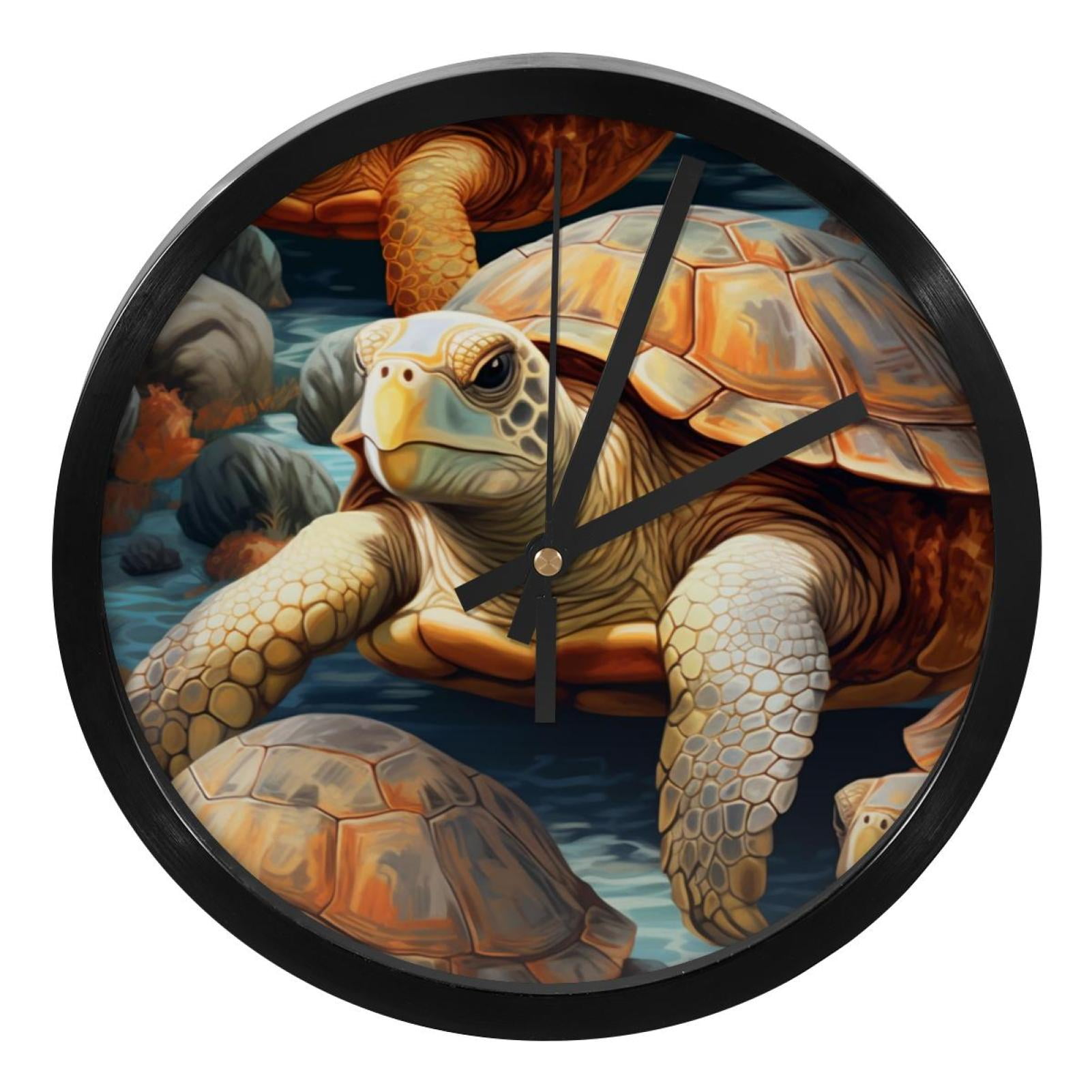 Sea Turtle 9.8 Inch Silent Round Digital Wall Clock - Battery Operated ...