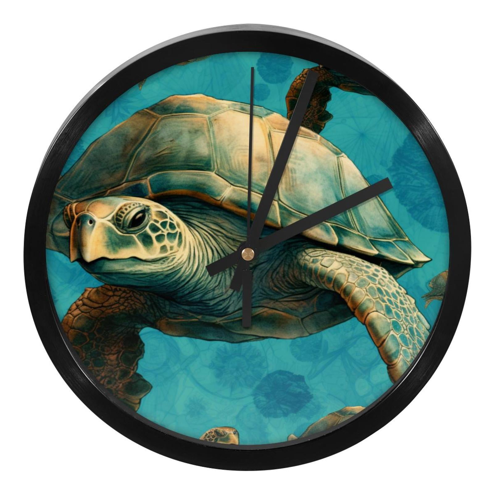 Sea Turtle 9.8 Inch Silent Round Digital Wall Clock - Battery Operated ...