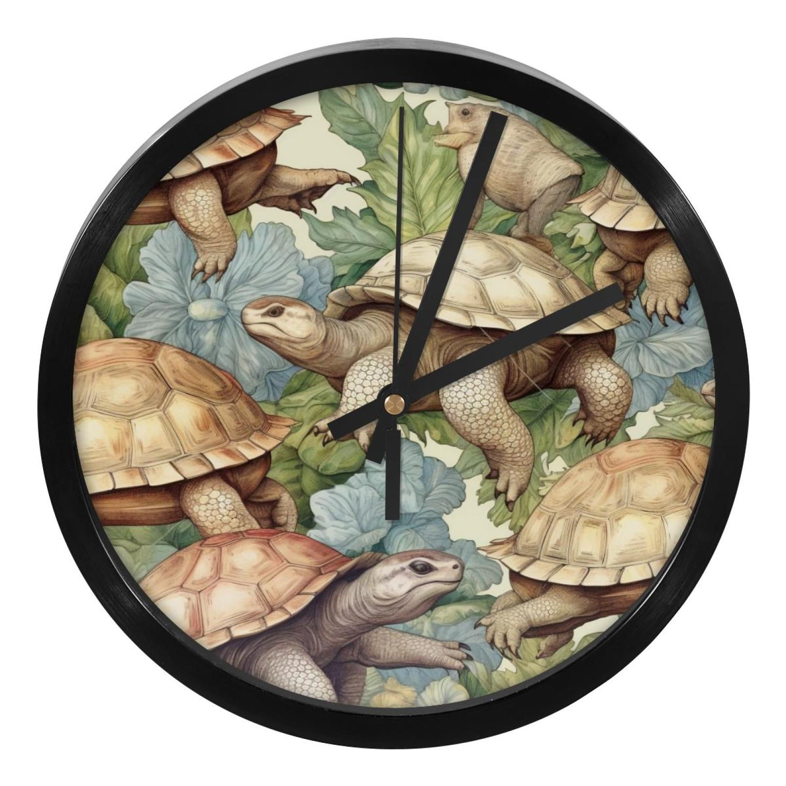 Sea Turtle 9.8 Inch Silent Round Digital Wall Clock, Battery Operated ...