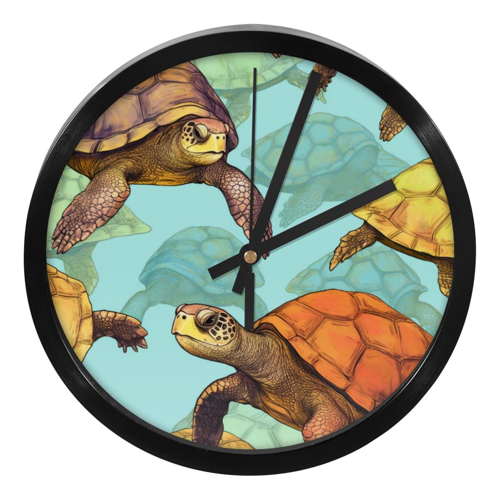 Sea Turtle 9.8 Inch Silent Round Digital Wall Clock, Battery Operated ...