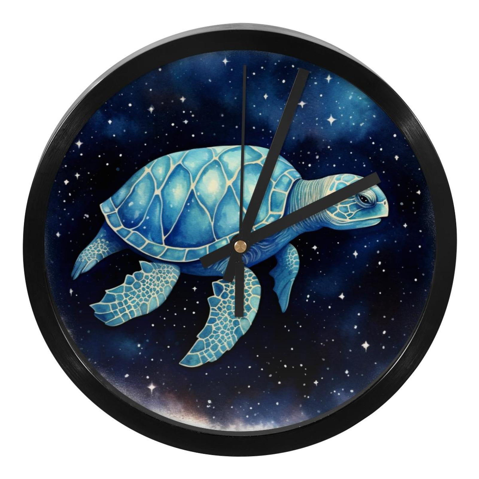 Sea Turtle 9.8 Inch Silent Round Digital Wall Clock, Battery Operated, Easy to Read for Bedroom ...