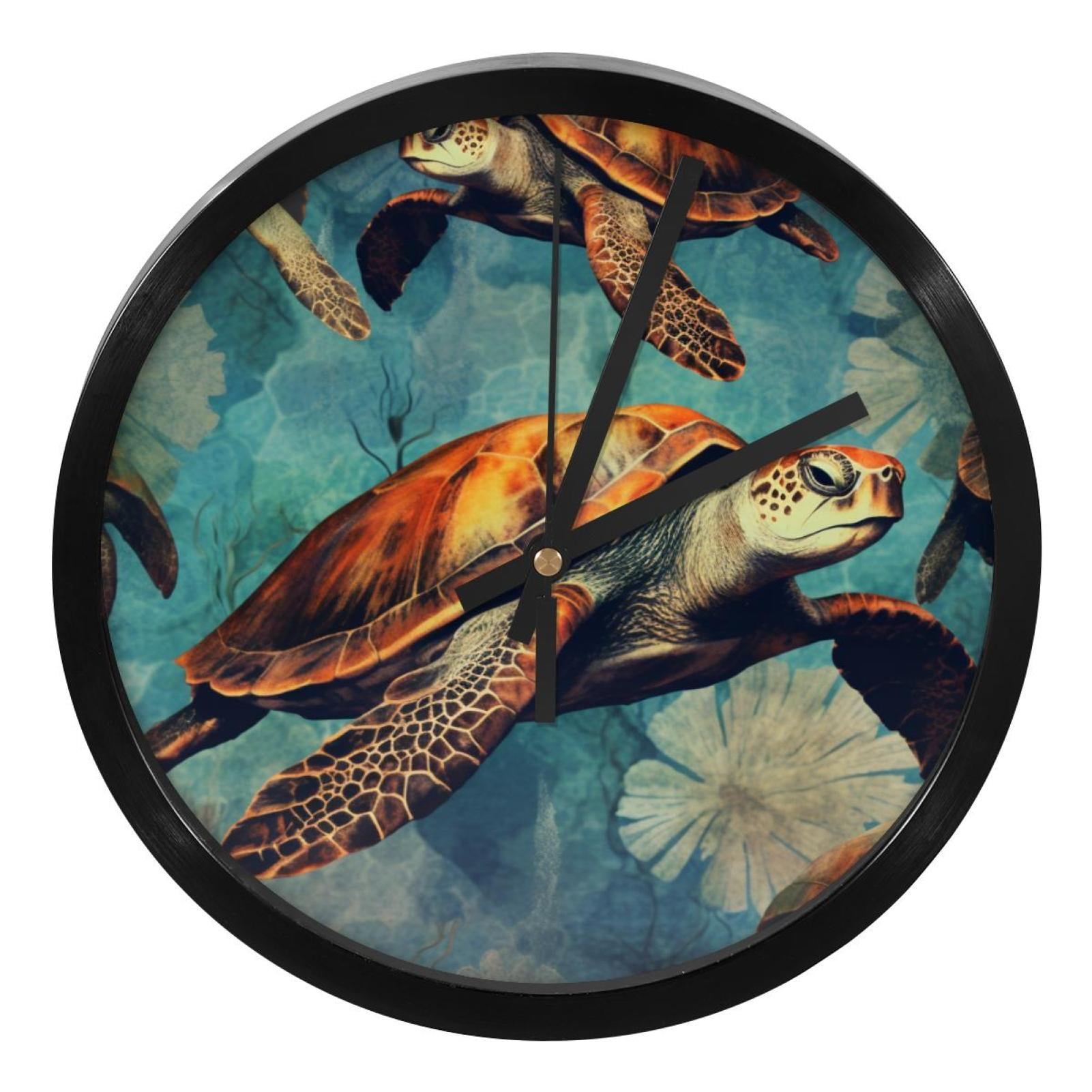 Sea Turtle 9.8 Inch Silent Round Digital Wall Clock, Battery Operated ...