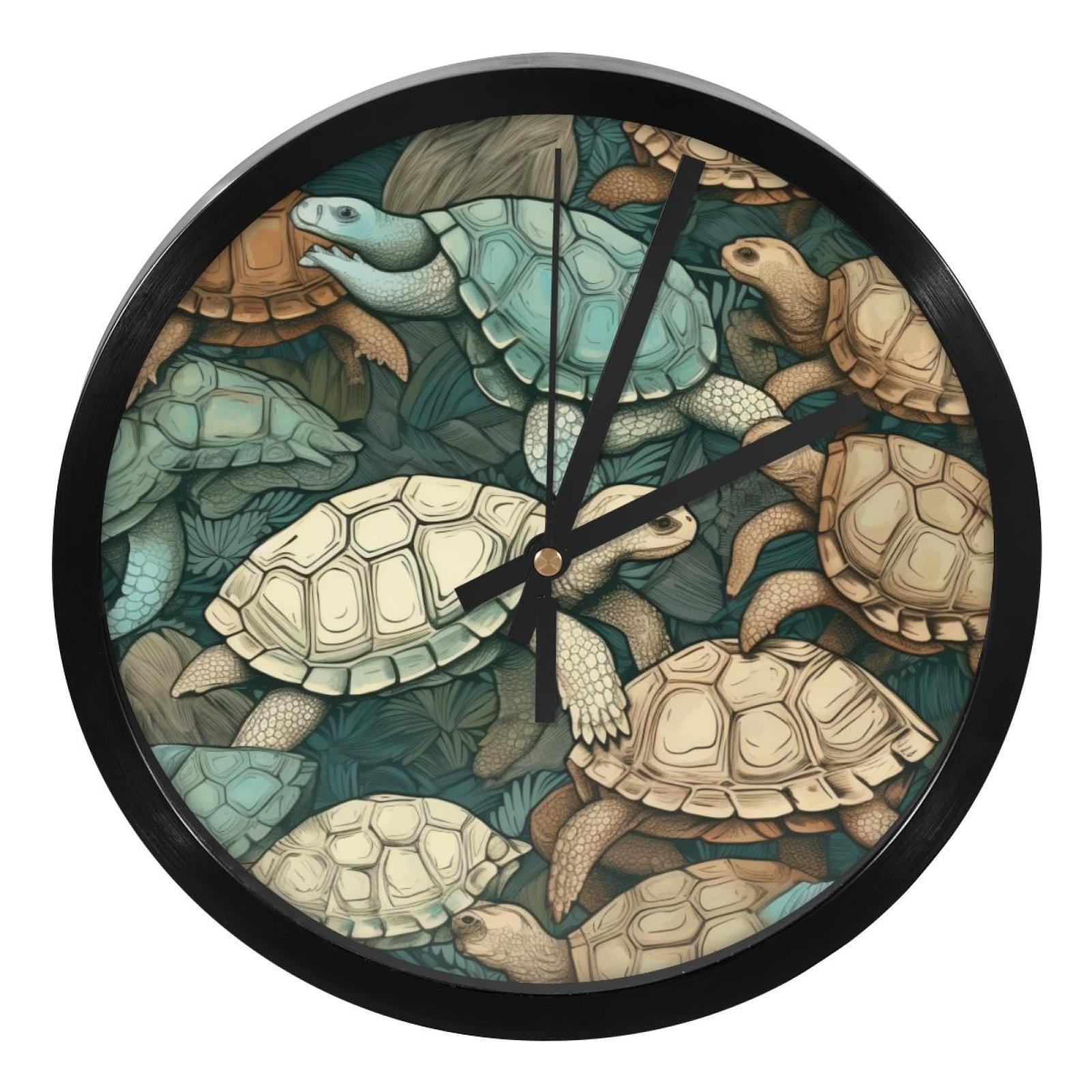 Sea Turtle 9.8 Inch Silent Round Digital Wall Clock, Battery Operated ...