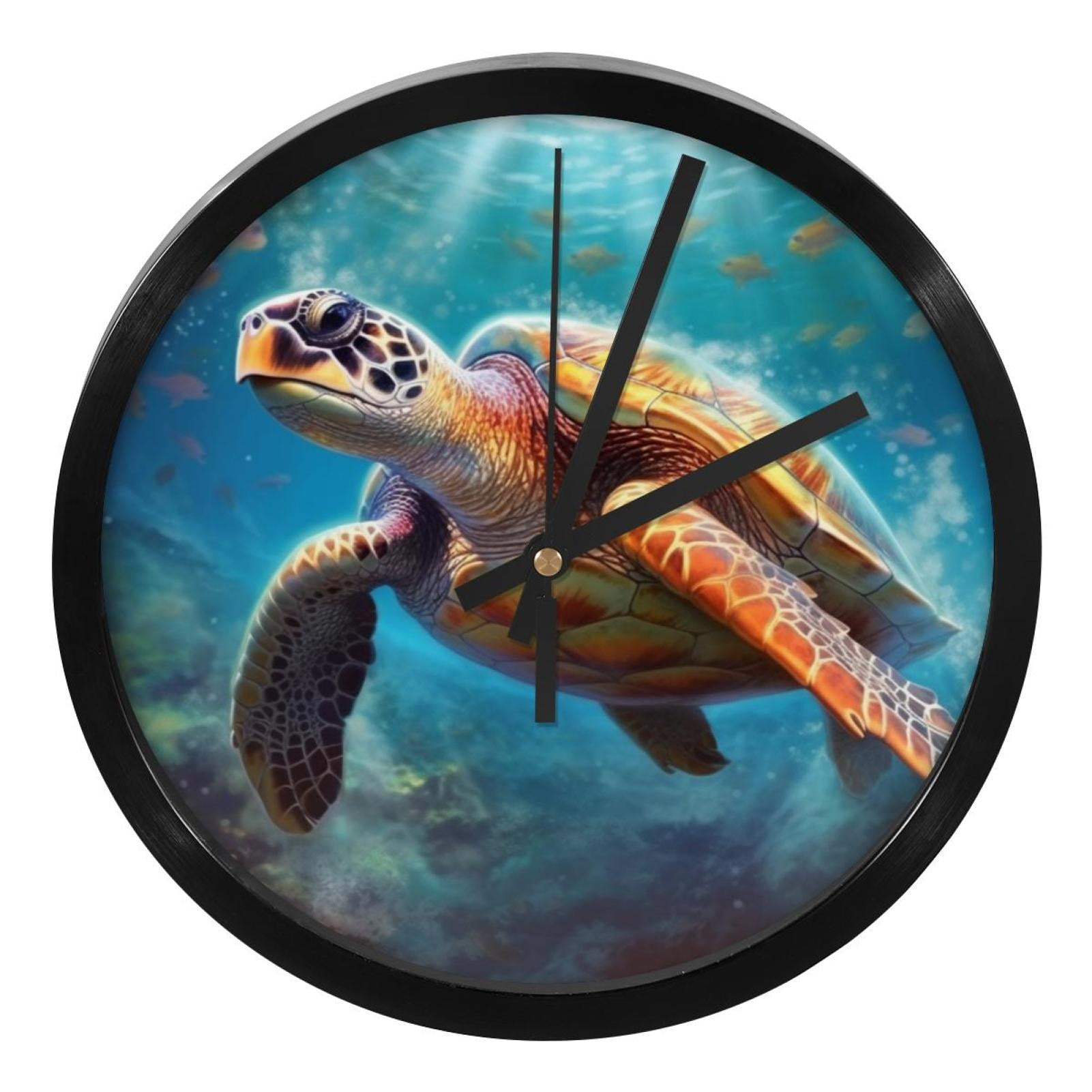 Sea Turtle 9.8 Inch Silent Round Wall Clock - Battery Operated Digital ...