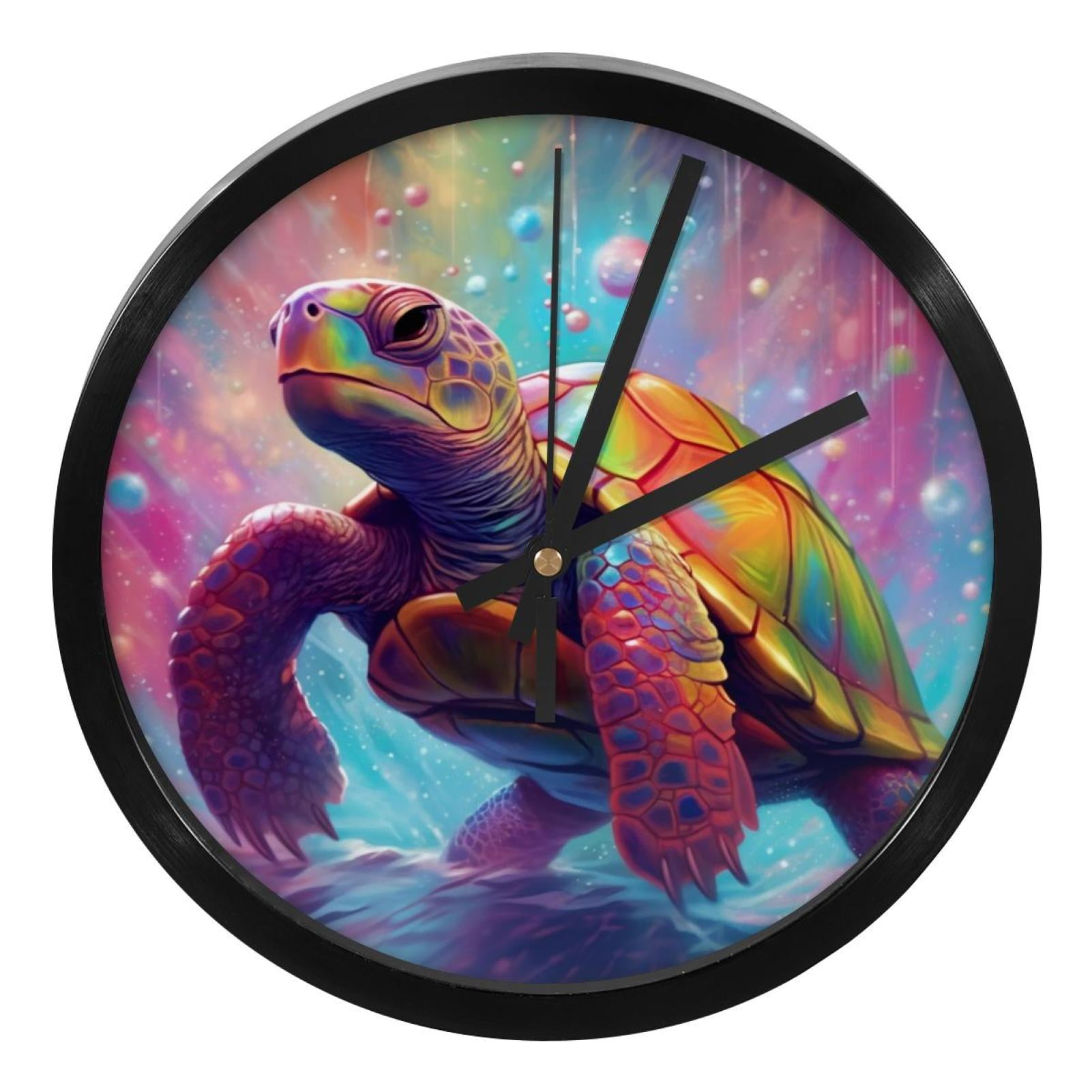 Sea Turtle 9.8 Inch Silent Wall Clock, Round Digital Battery Operated ...