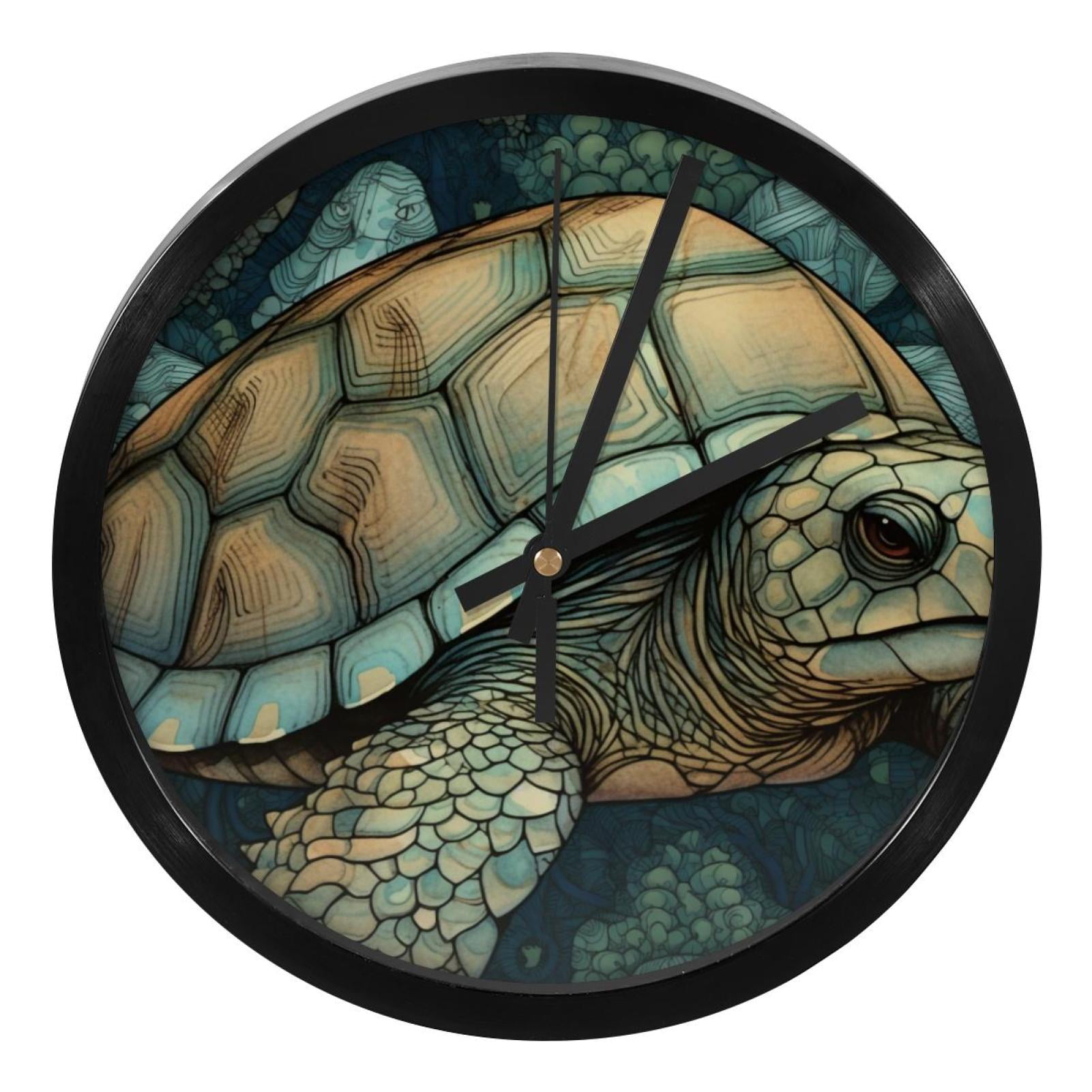 Sea Turtle 9.8 Inch Silent Wall Clock, Round Digital Battery Operated ...